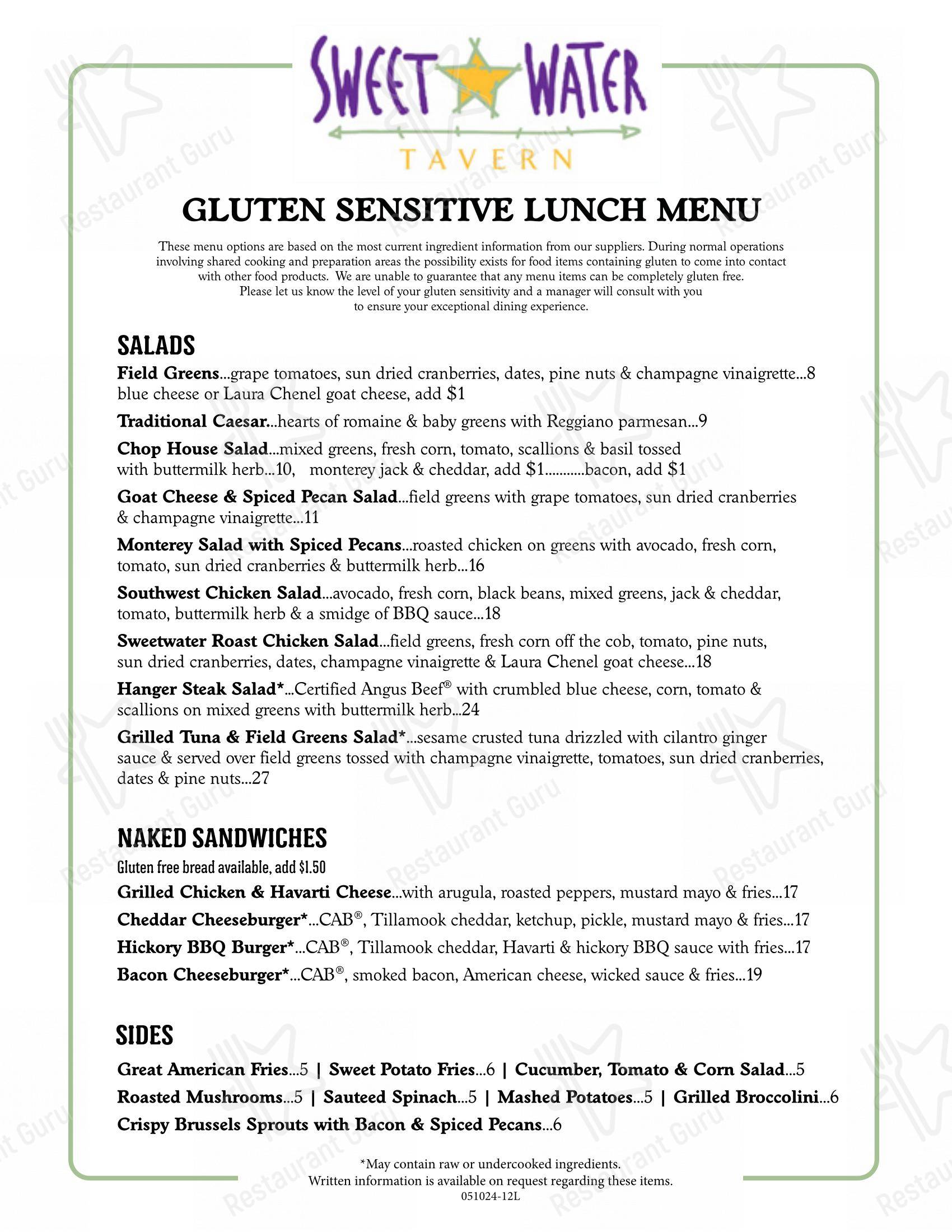 Menu at Sweetwater Tavern restaurant, Sterling