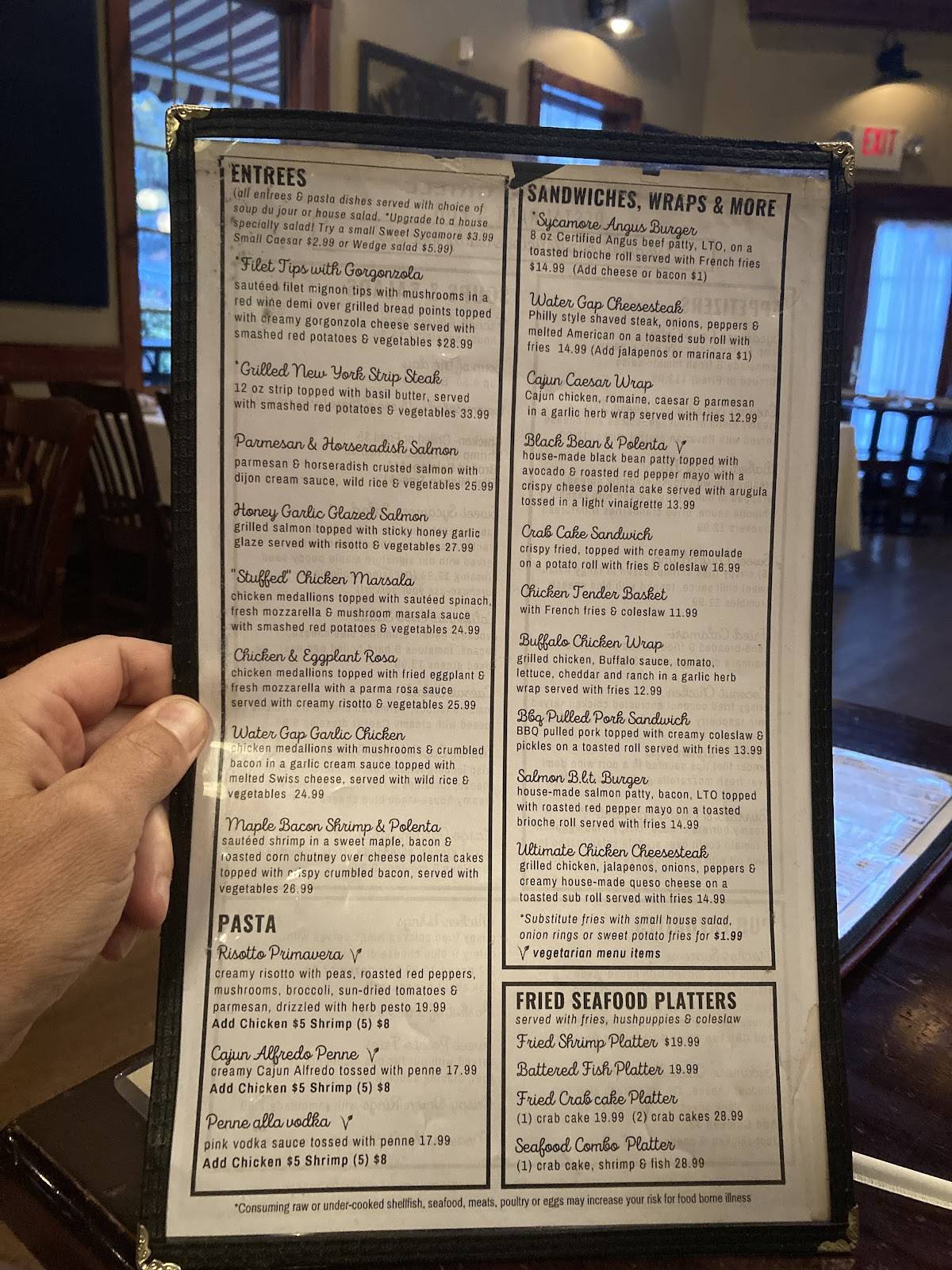Menu at Sycamore Grille pub & bar, Delaware Water Gap