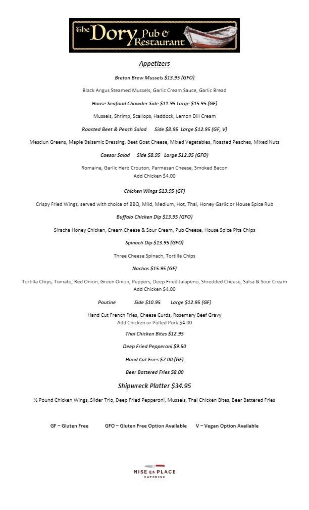 Menu at The Dory Pub & Restaurant, Sydney