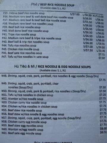 Menu at T.H. Dang Restaurant, Winnipeg