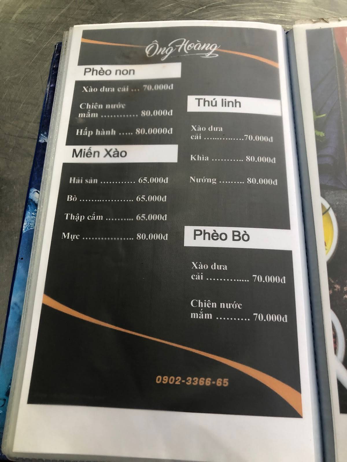 Menu at Quán ăn Lầu Ông Hoàng restaurant, Tân An