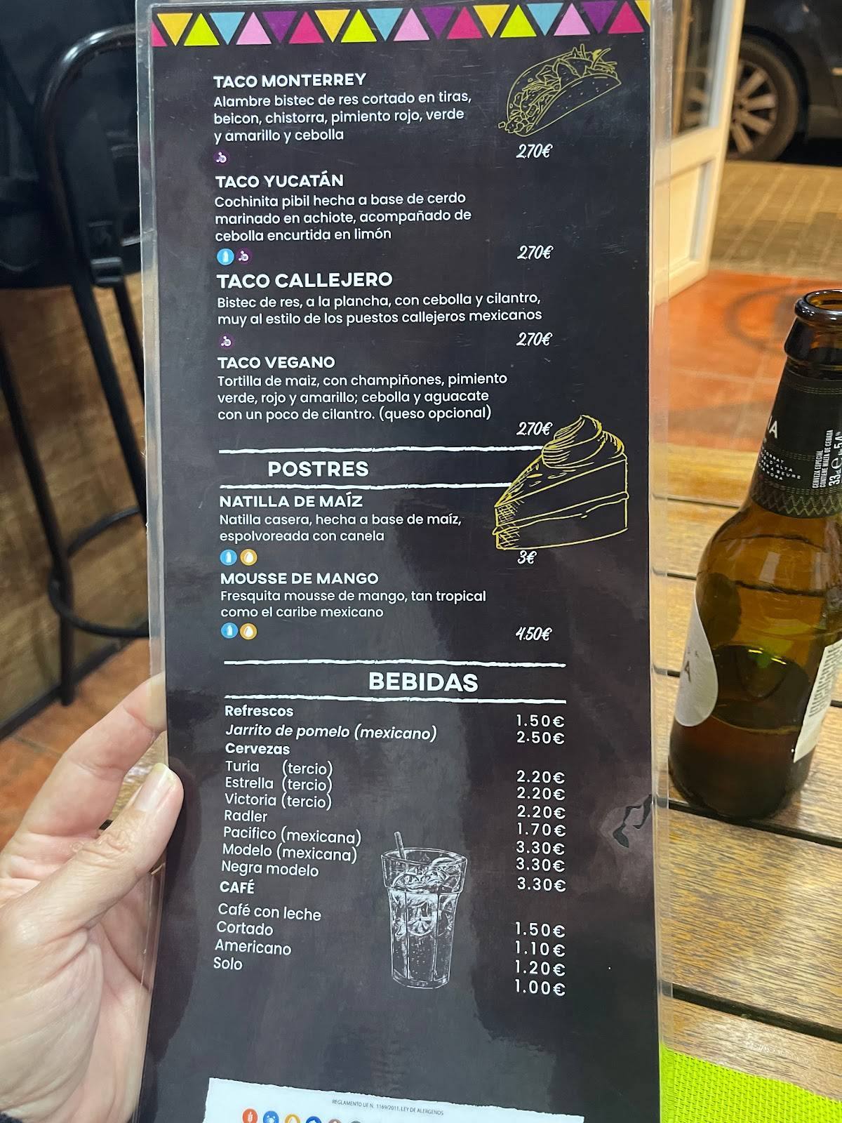 Menu at TACO CHARRO restaurant, Valencia