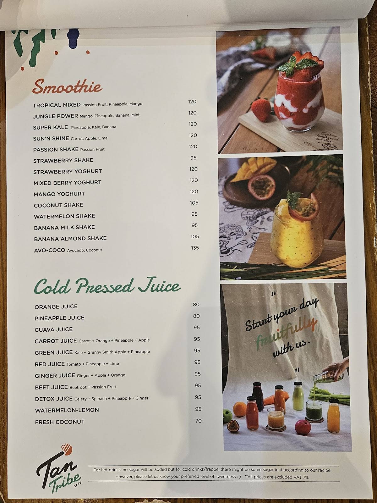 Menu at TAN Tribe Cafe, Aonang Beach, Ao Nang