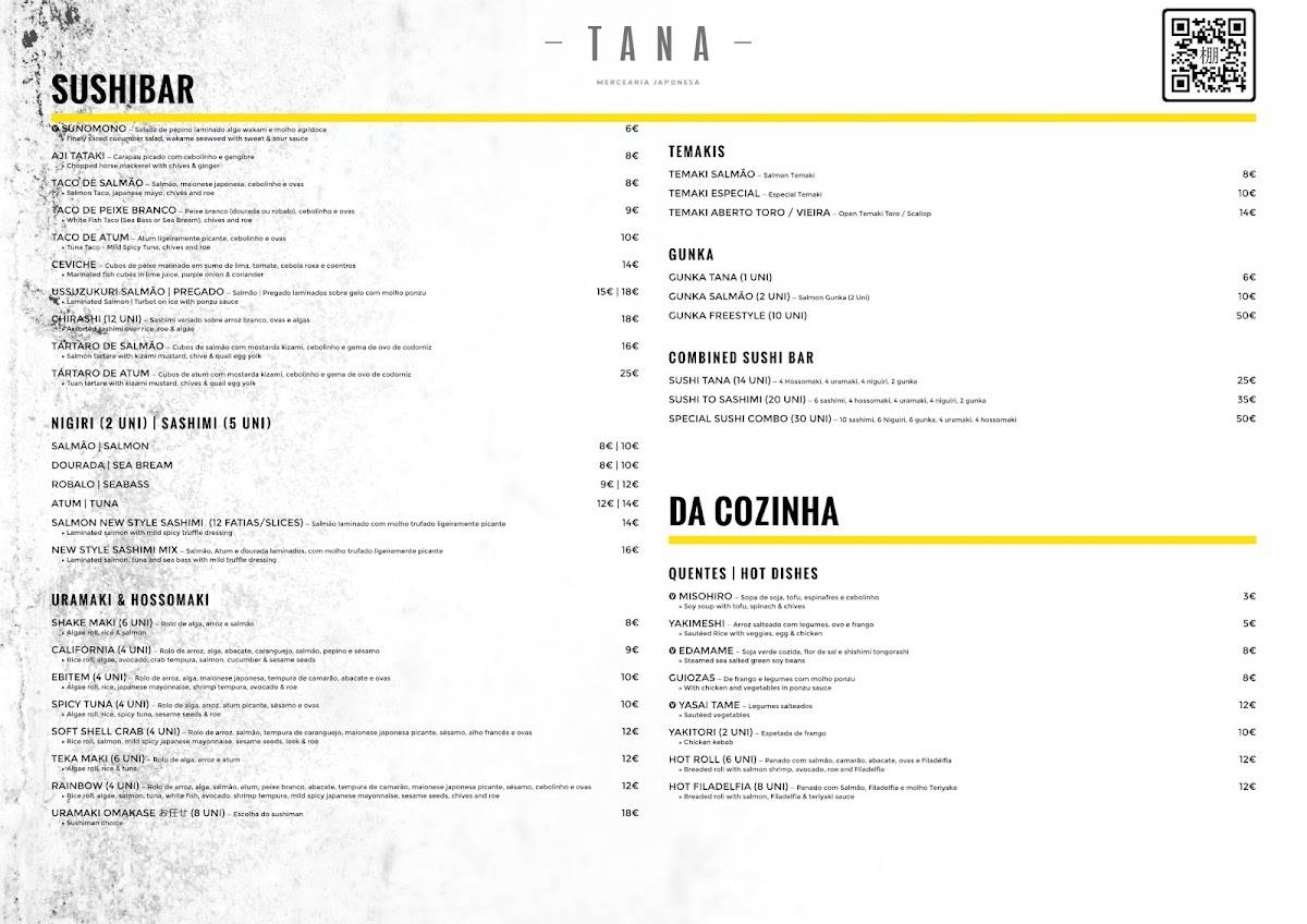 Menu at TANA Sake & Sushi Bar, Lisbon
