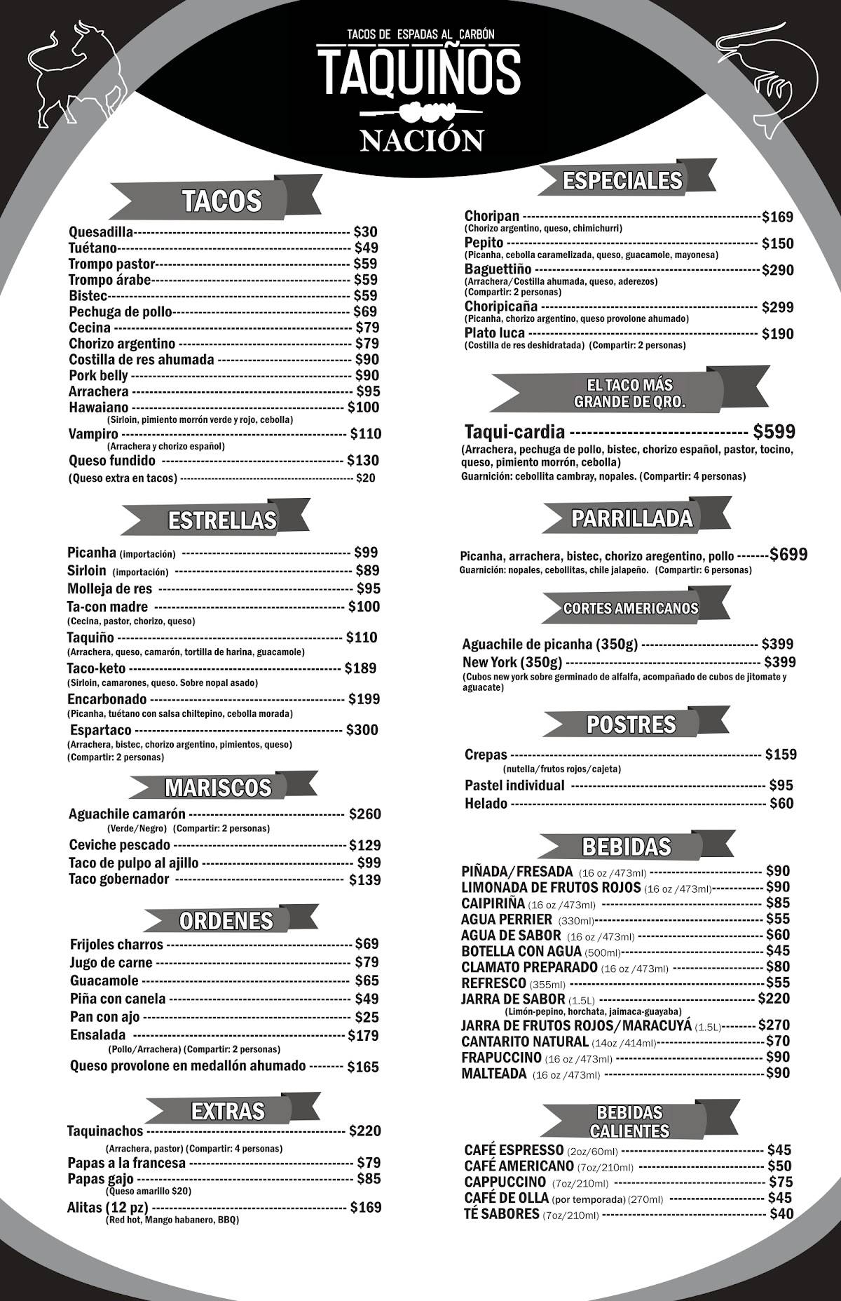 Carta del restaurante TAQUIÑOS NACIÓN, Santiago del Querétaro