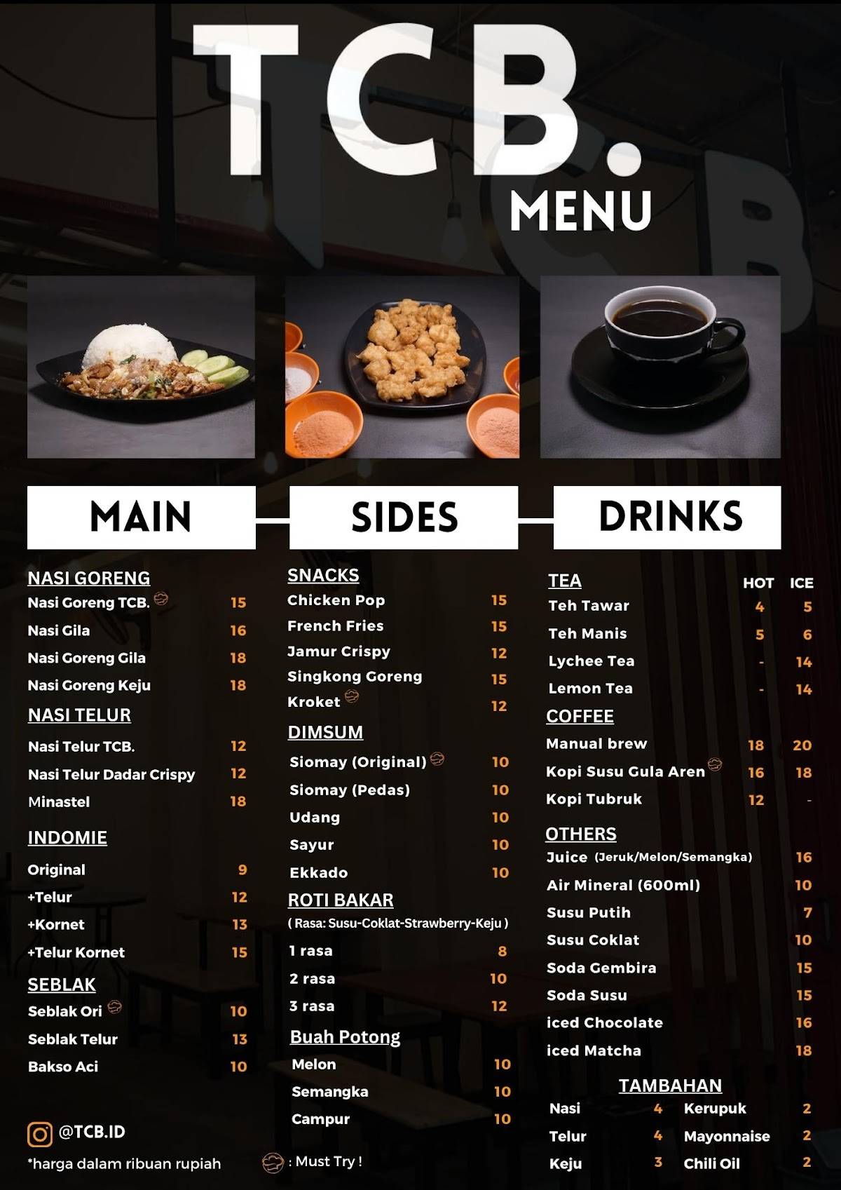 Carta del café TCB., South Jakarta