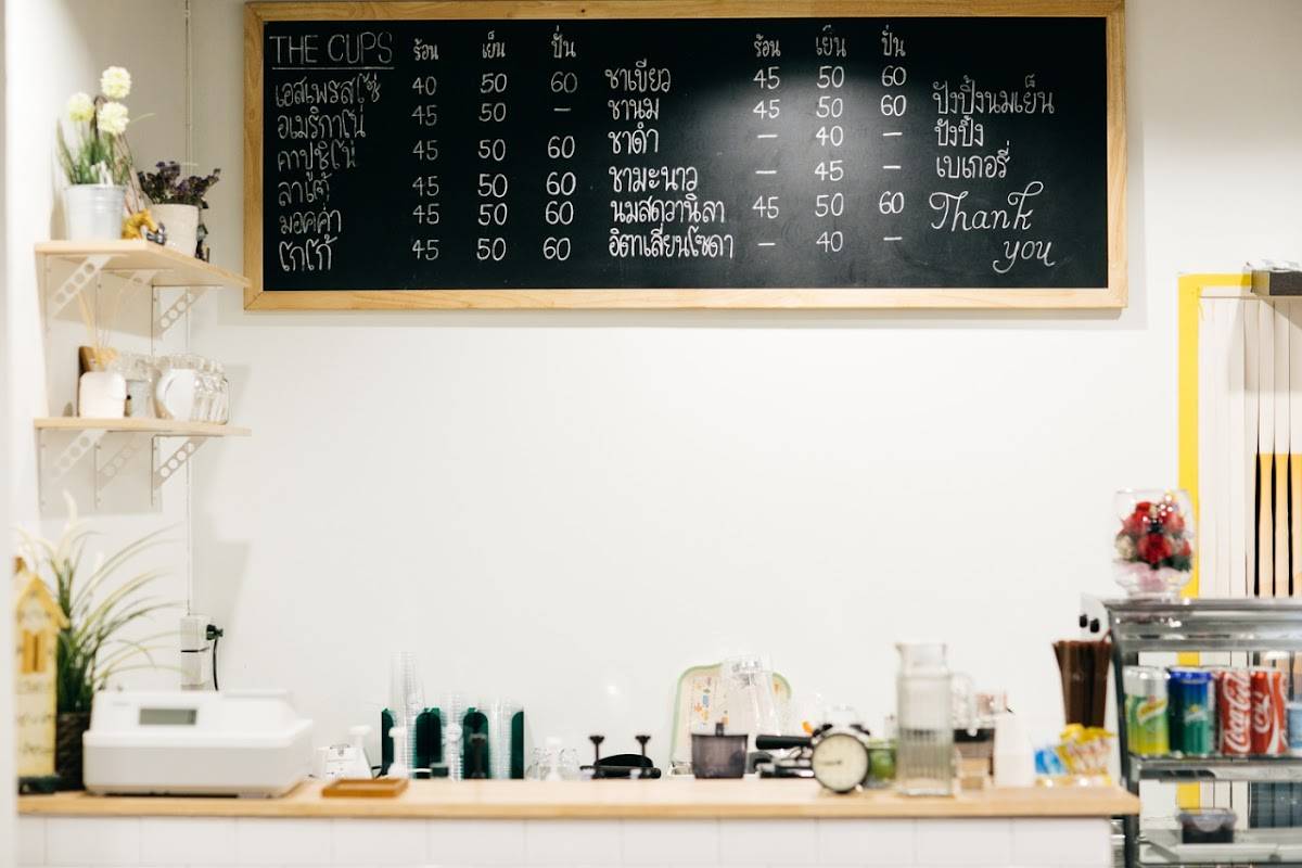 Menu at THE CUPS cafe, Bangkok