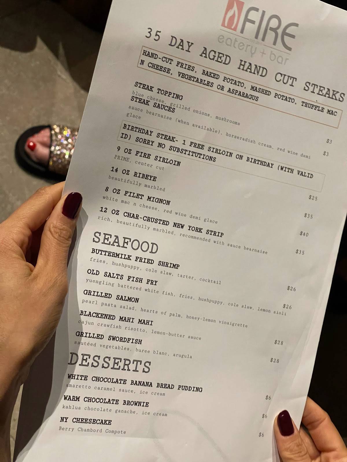 Menu at The Fire Restaurant, Winter Haven