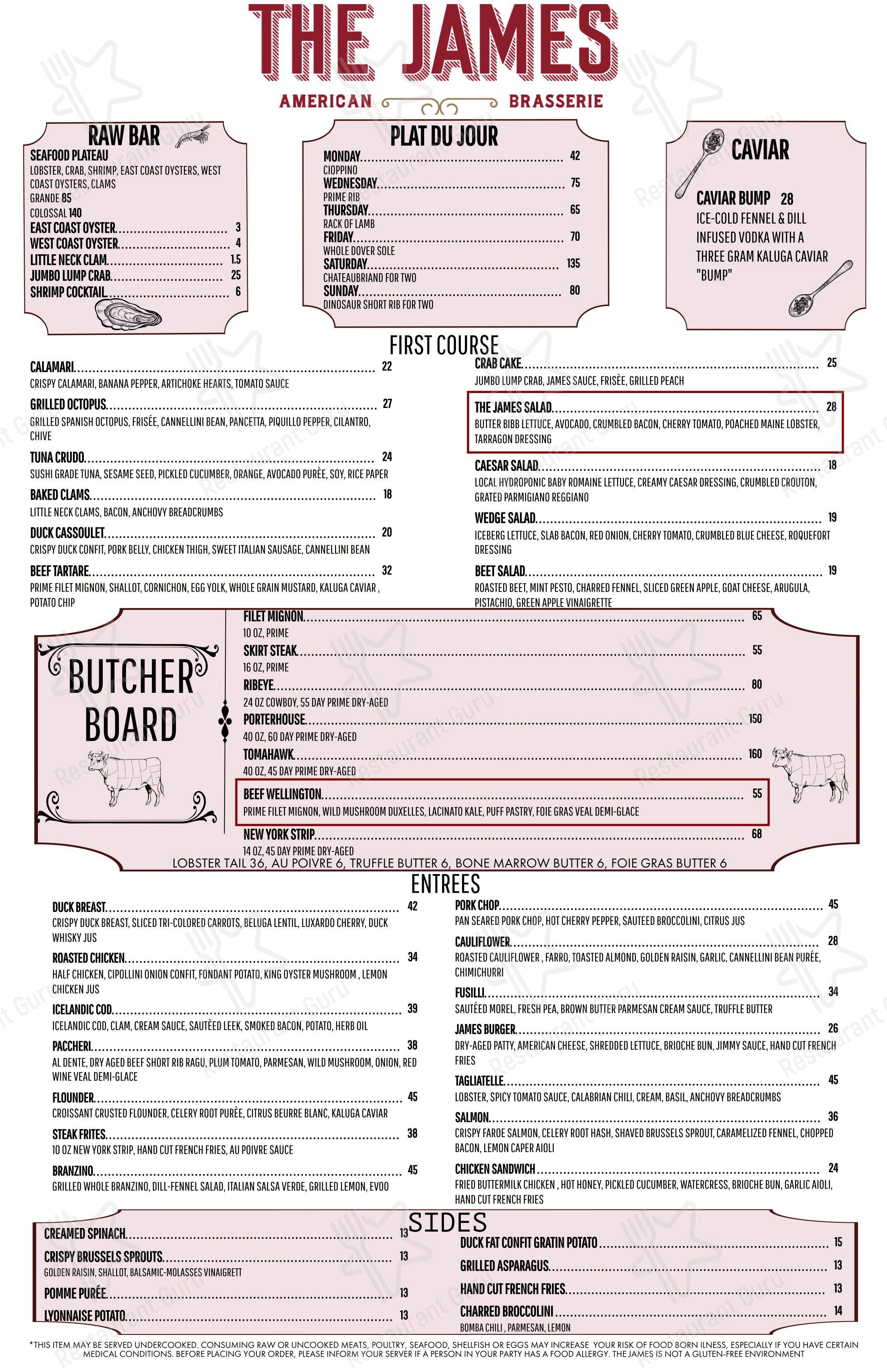 Menu at THE JAMES restaurant, Babylon