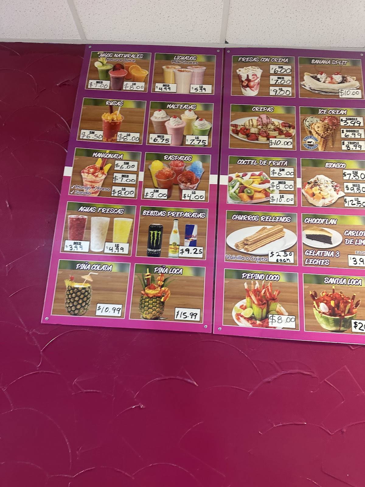 Menu at THE RAINBOW PALETERIA, Seagoville