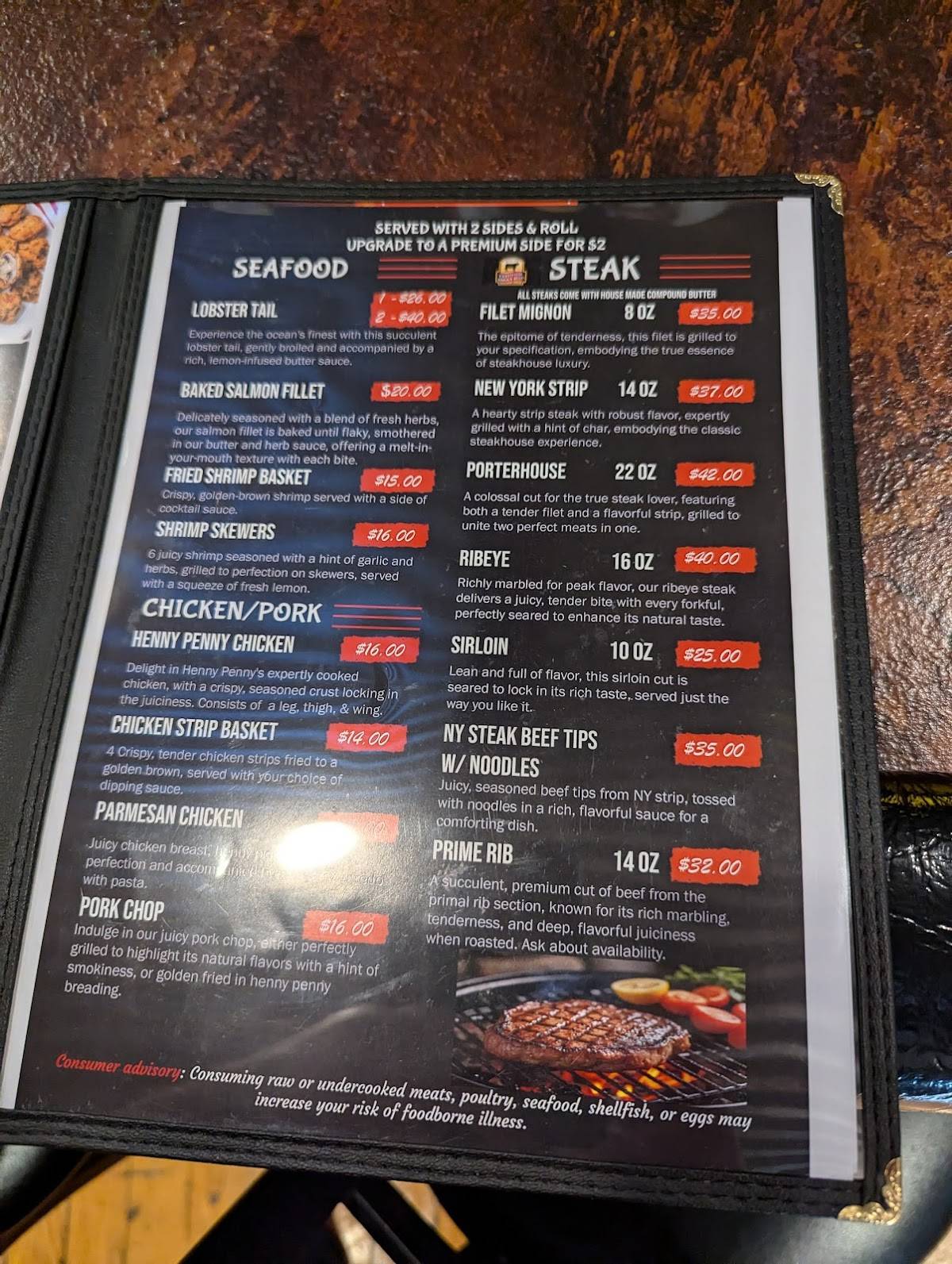 Menu at TJ’s Steakhouse & Tavern, LLC, New Paris