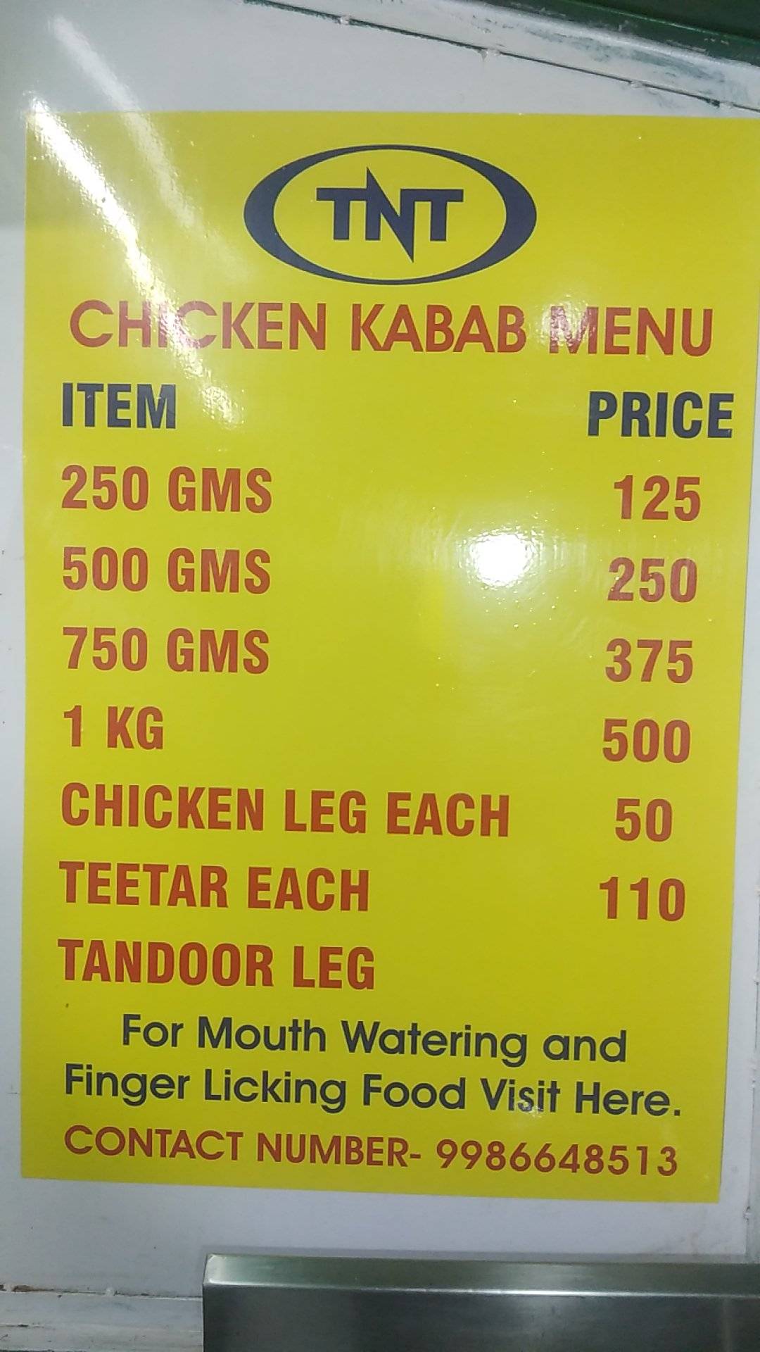 Menu at TNT CHICKEN KABAB POINT, Bengaluru