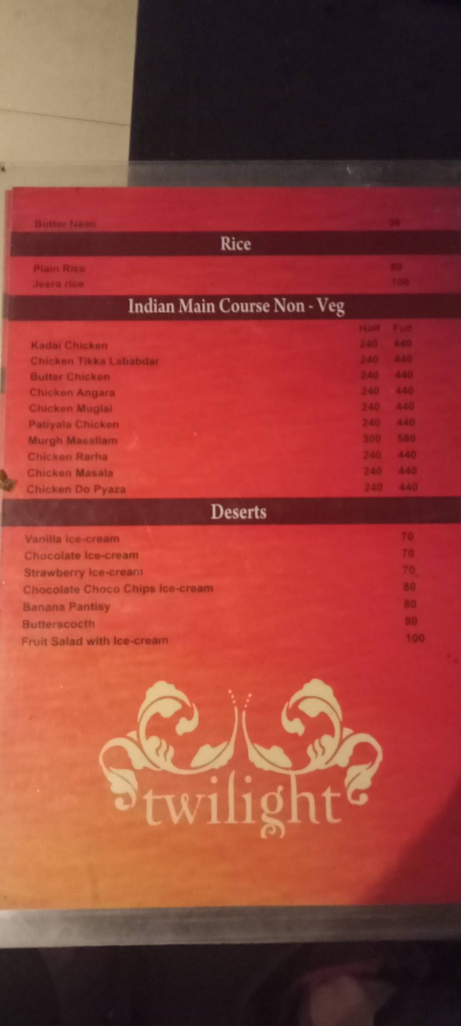 Menu at TWILIGHT RESTRO & CAFE, India