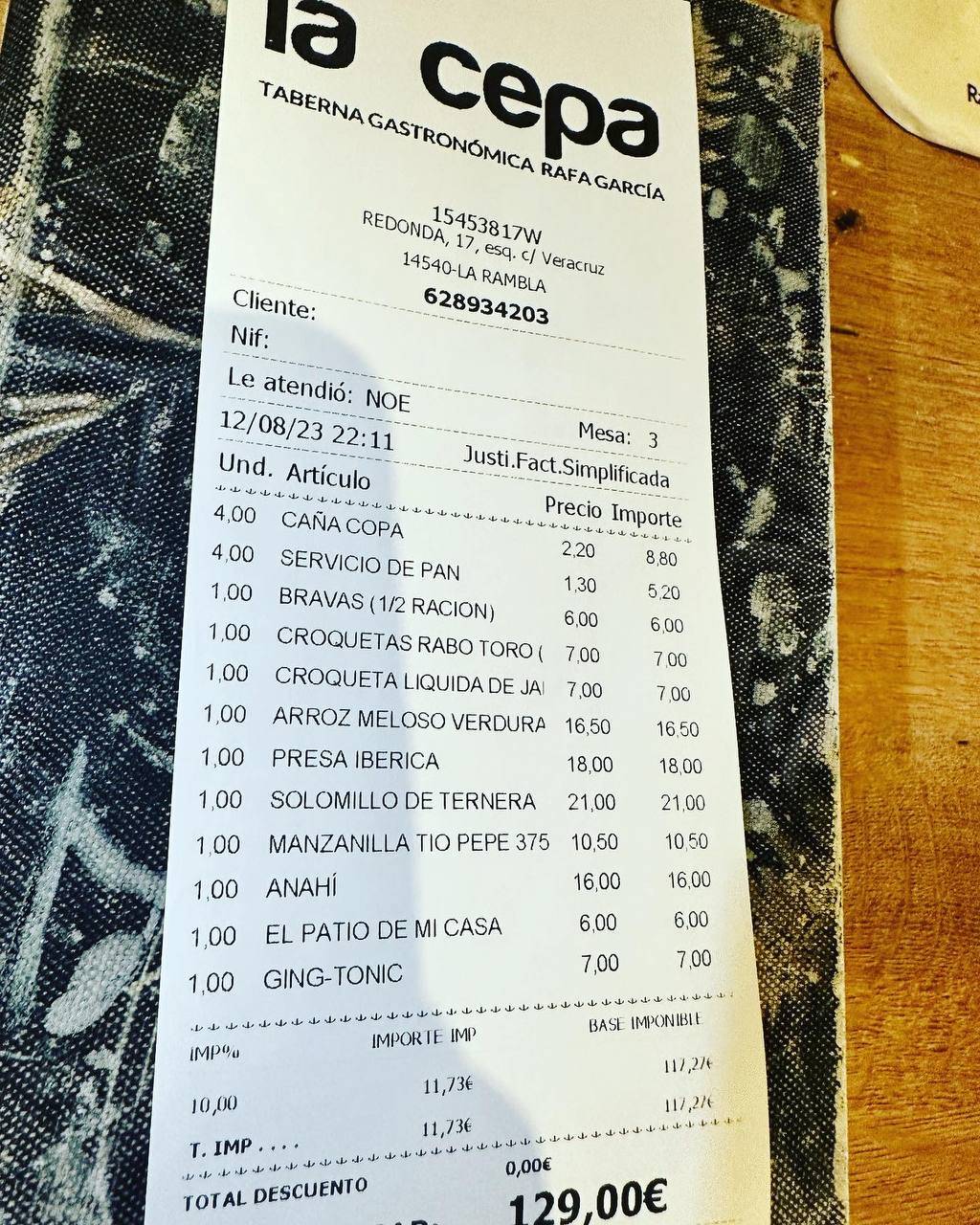 Carta del restaurante Taberna Gastronómica La Cepa, La Rambla