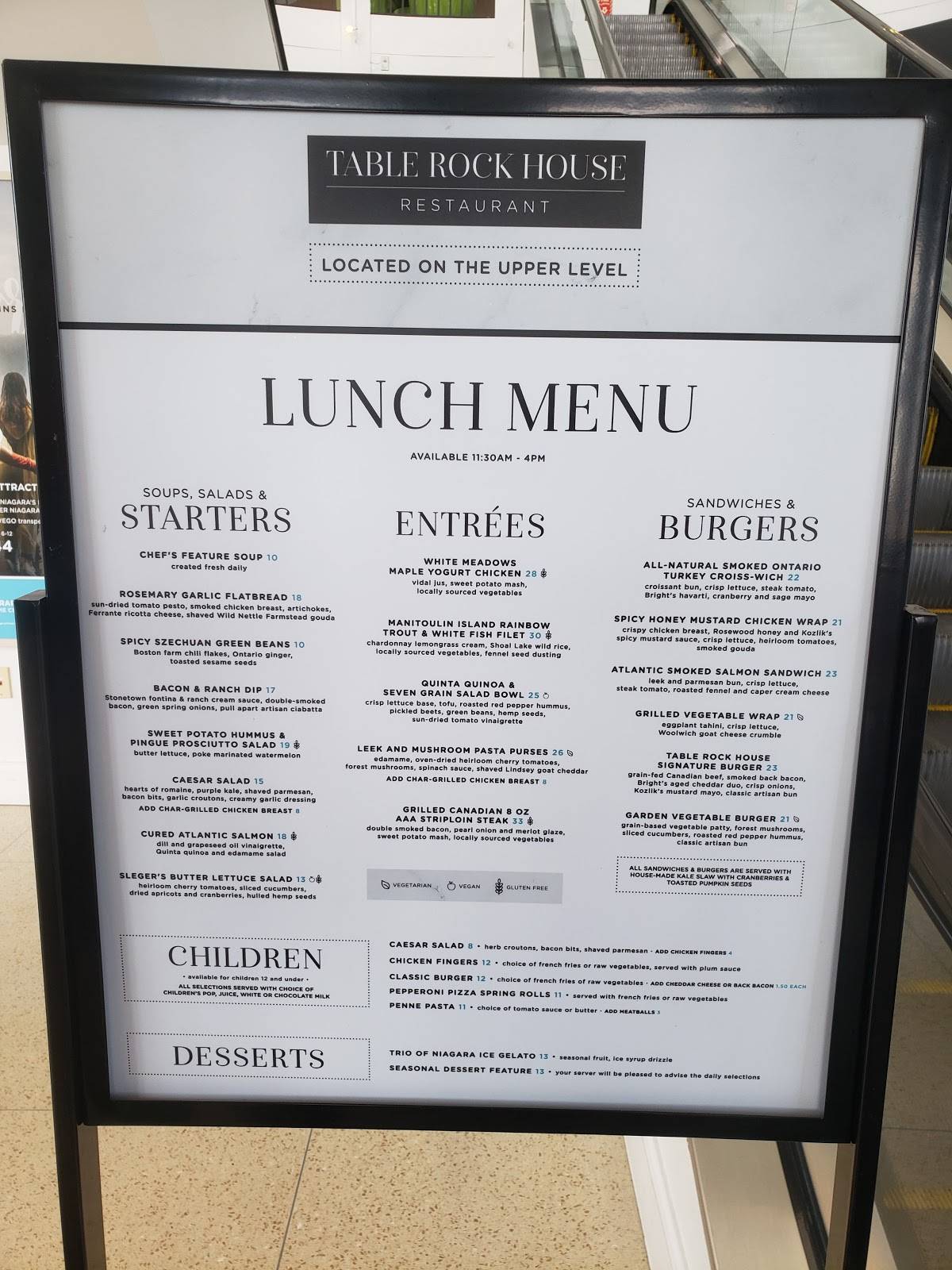 Menu at Table Rock House Restaurant, Niagara Falls