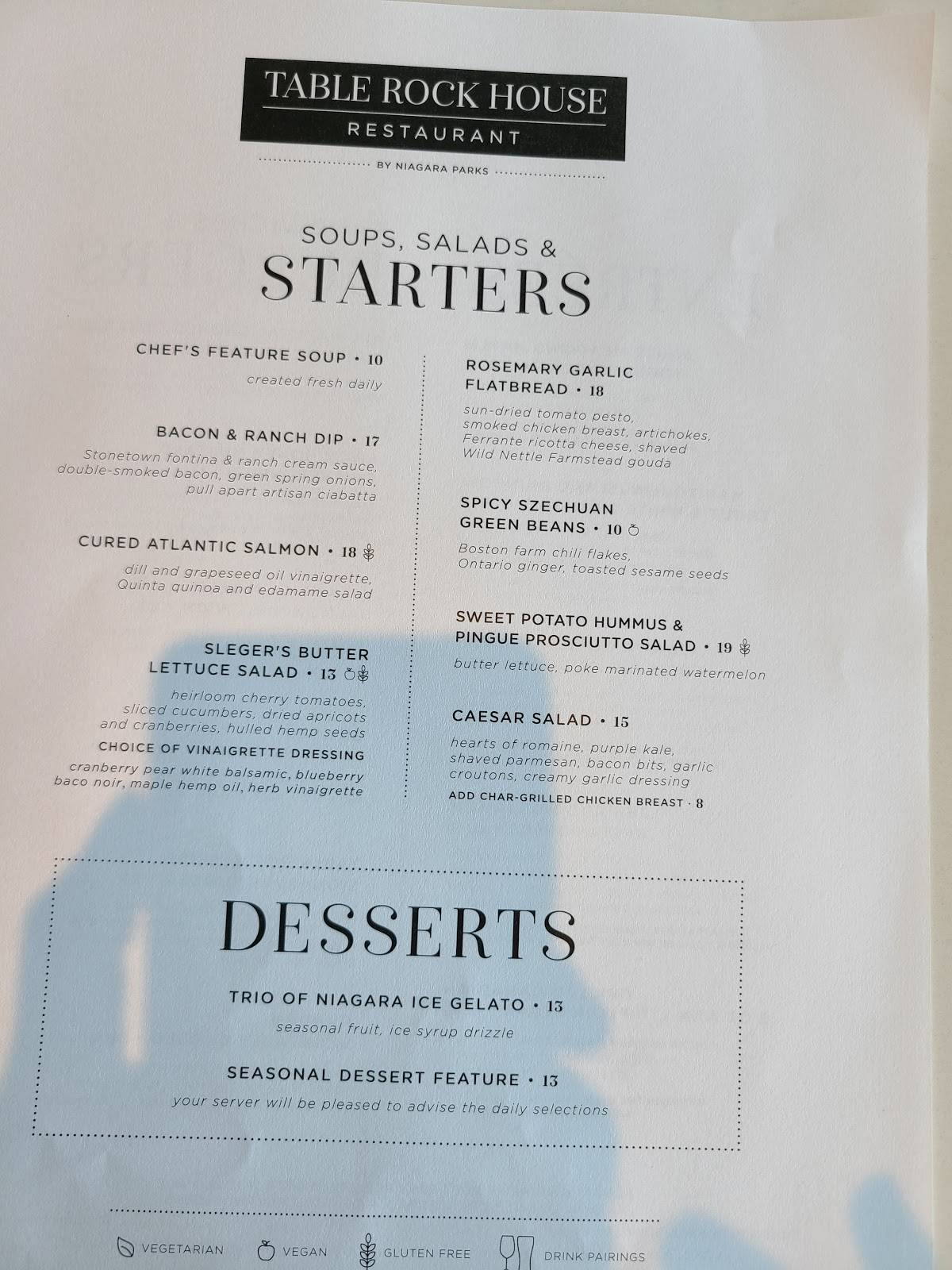 Menu at Table Rock House Restaurant, Niagara Falls