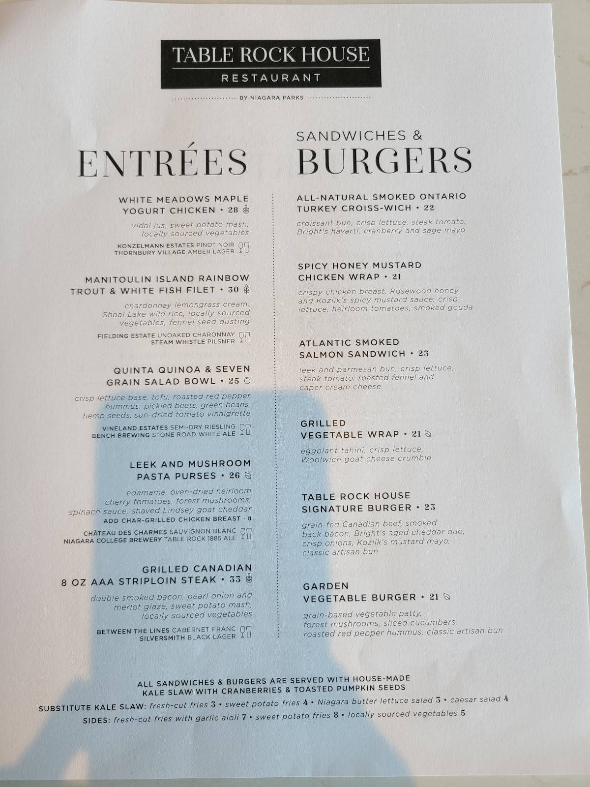 Menu at Table Rock House Restaurant, Niagara Falls