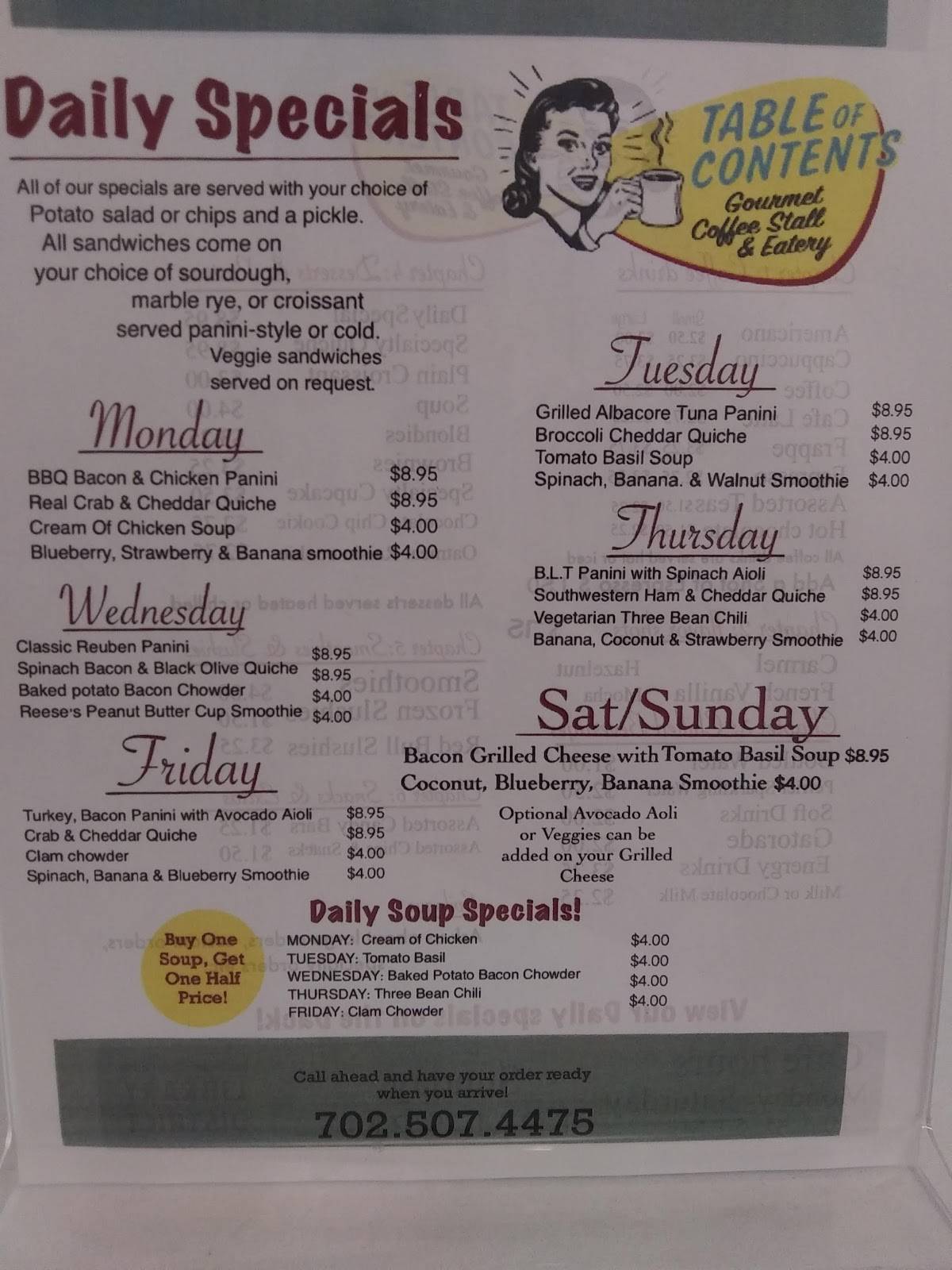 Menu at Table of Contents cafe, Mesquite
