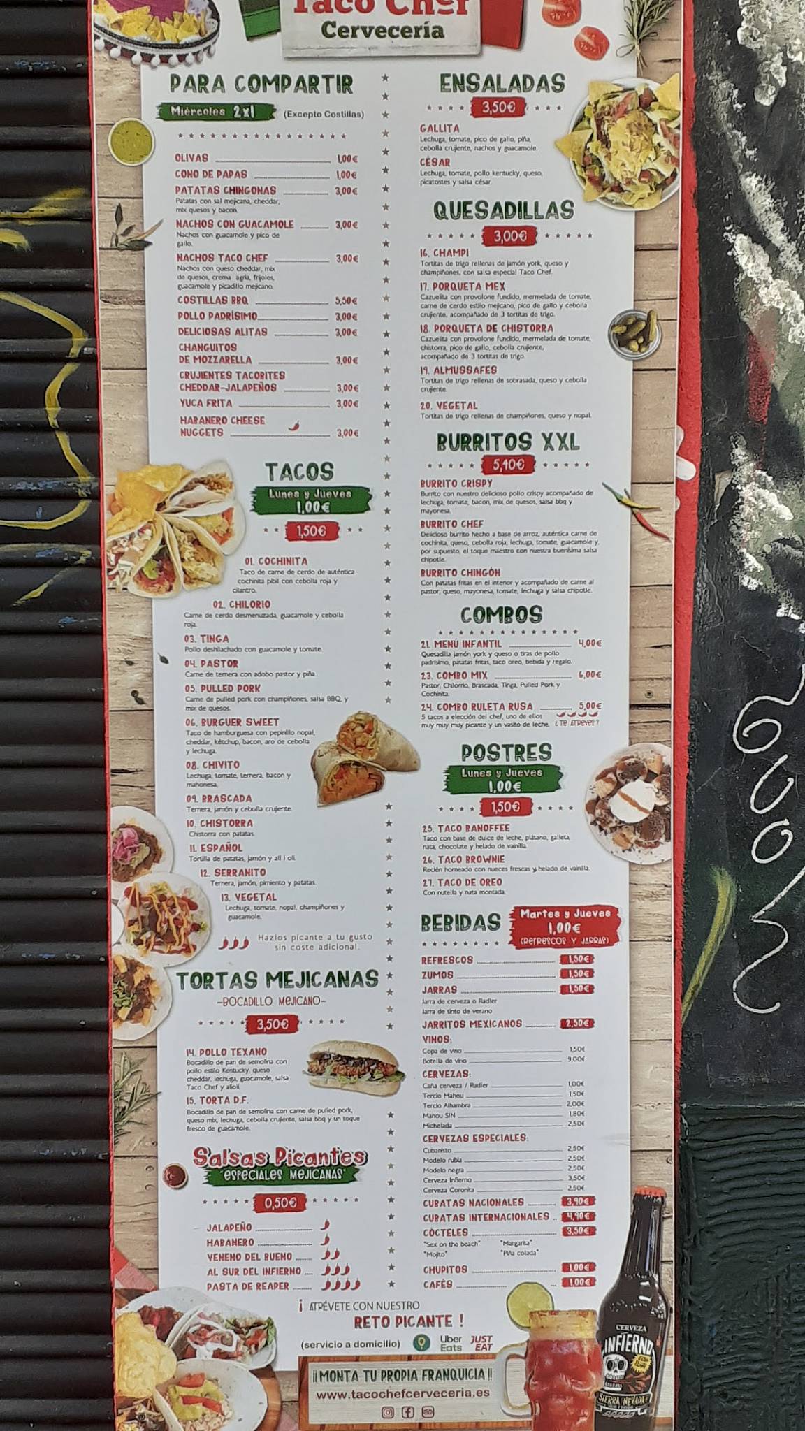 Carta del restaurante Taco Chef, Valencia, Carrer del l'Actriu Encarna ...