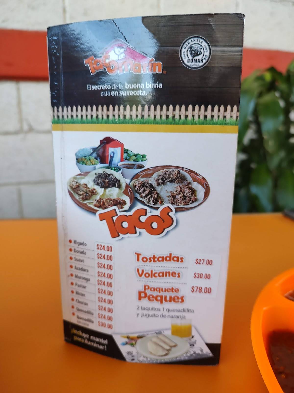 Menu at Taco Marín restaurant, Morelia, Calz La Huerta 3462