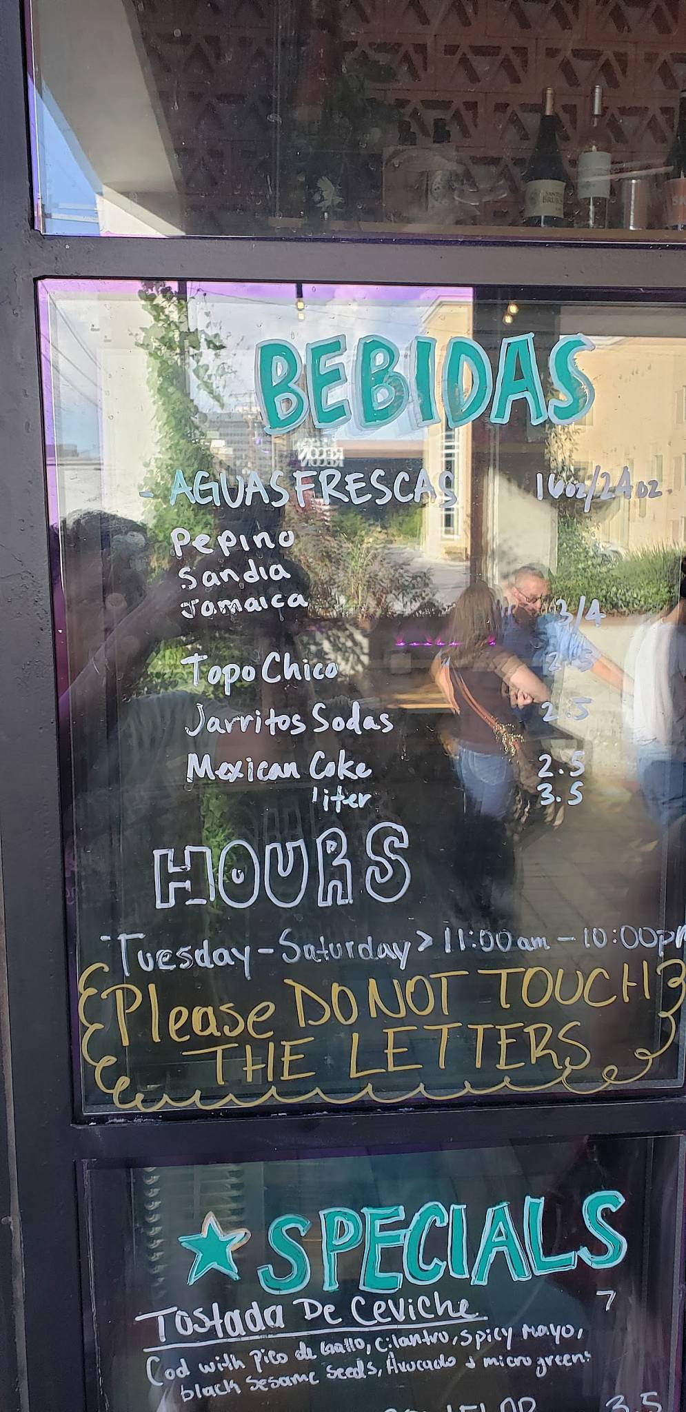 Menu at Taconeta restaurant, El Paso