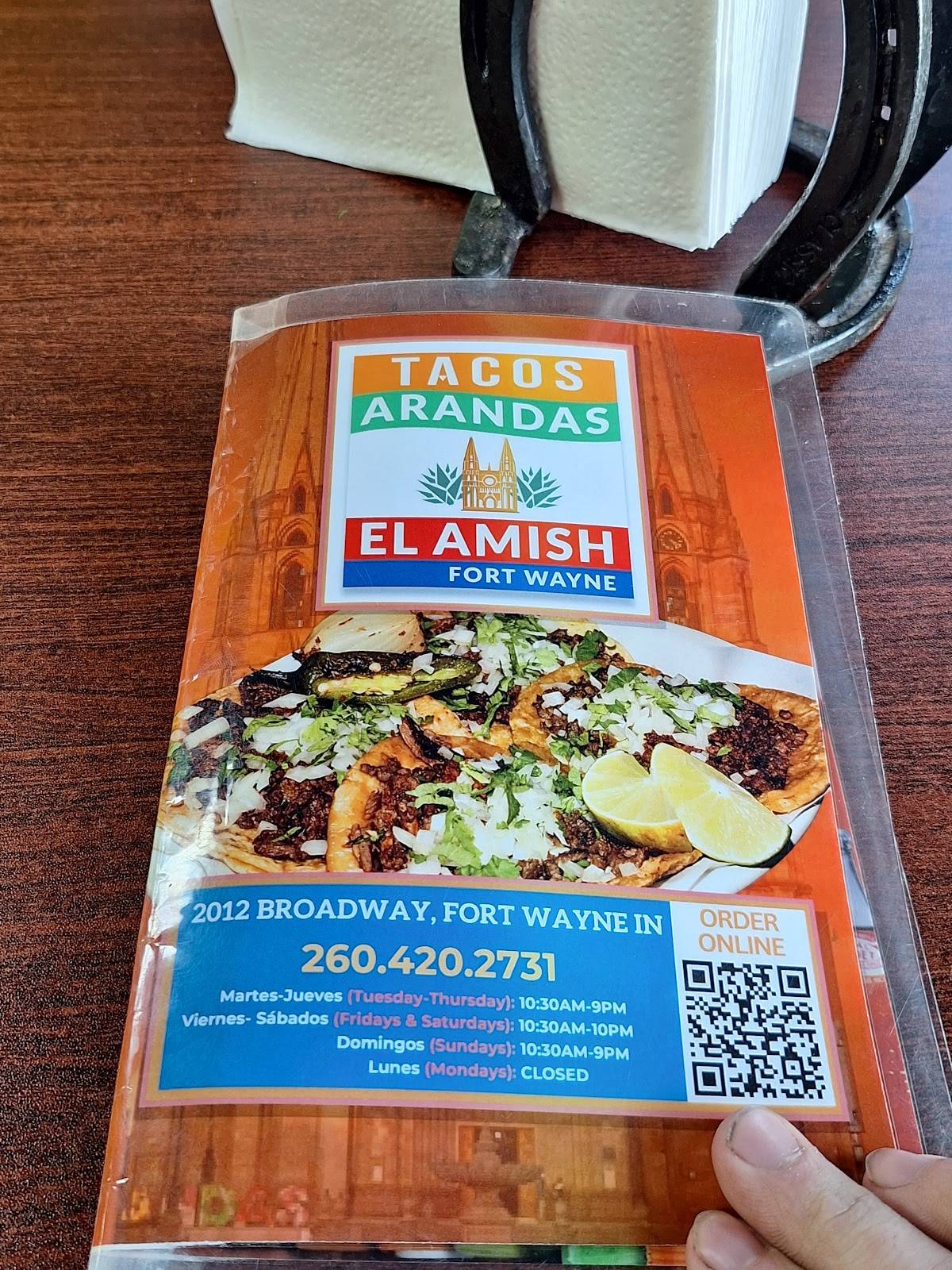 Menu at Tacos Arandas "El Amish" restaurant, Fort Wayne