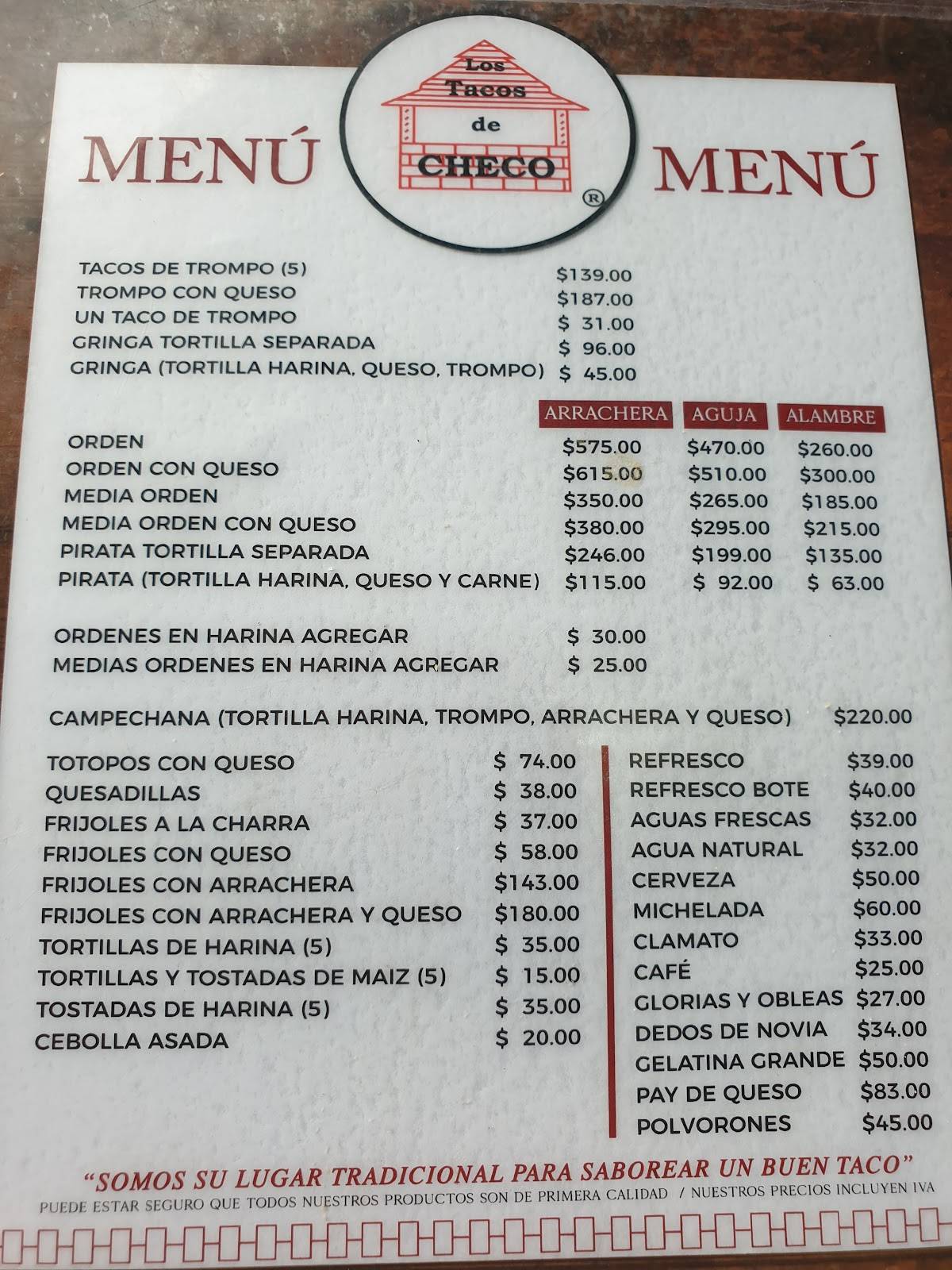 Carta del restaurante Tacos Checo, Saltillo