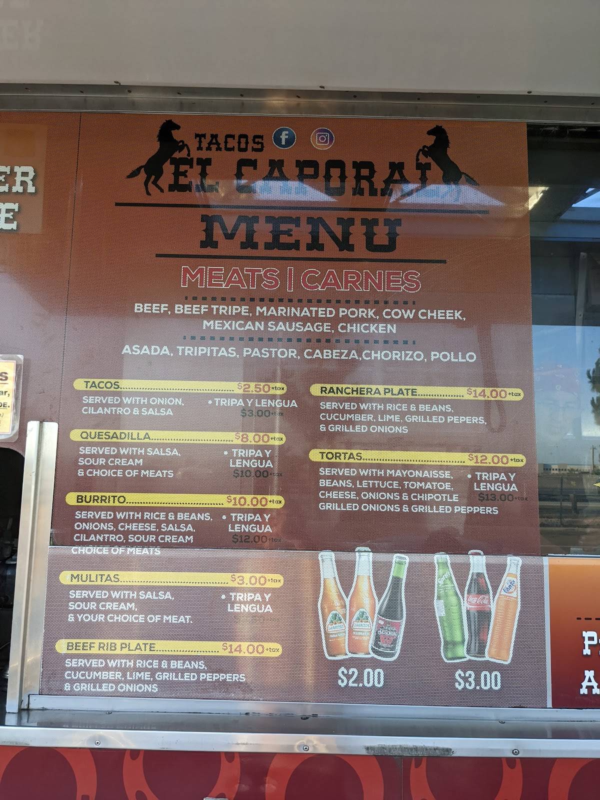 Menu at Tacos El Caporal oxnard restaurant, Oxnard, Ventura Blvd