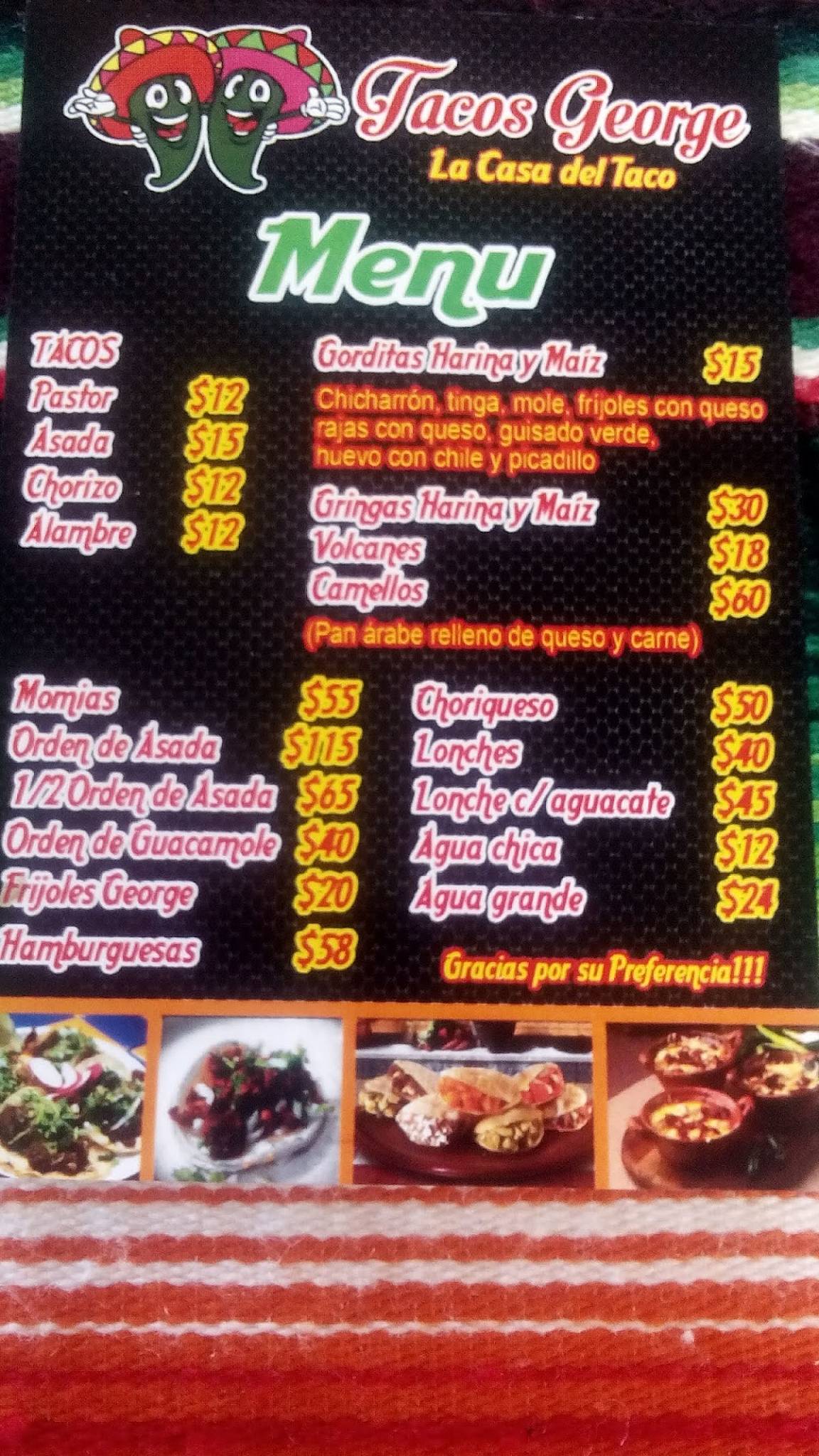 Carta del restaurante Tacos George, Guadalajara, C. Esteban Alatorre 802