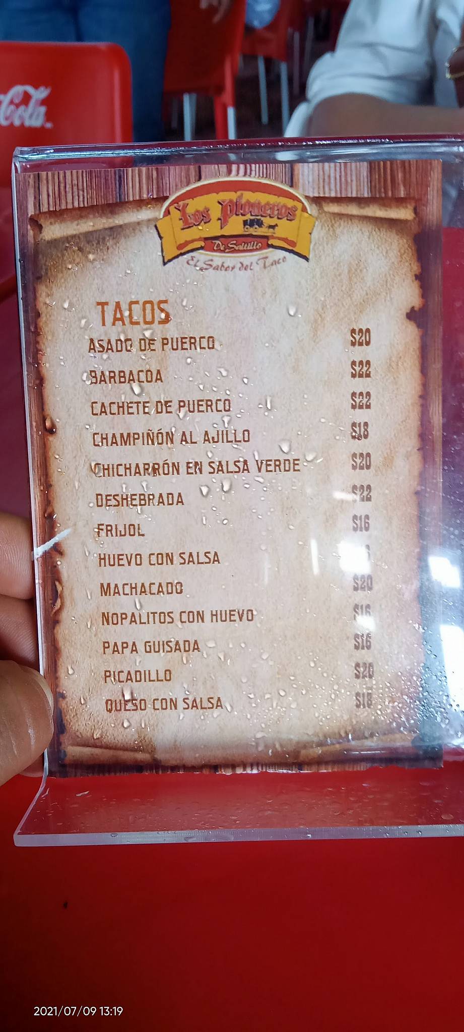 Carta del restaurante Tacos Los Pioneros, Saltillo, Blvd. Moctezuma 2065