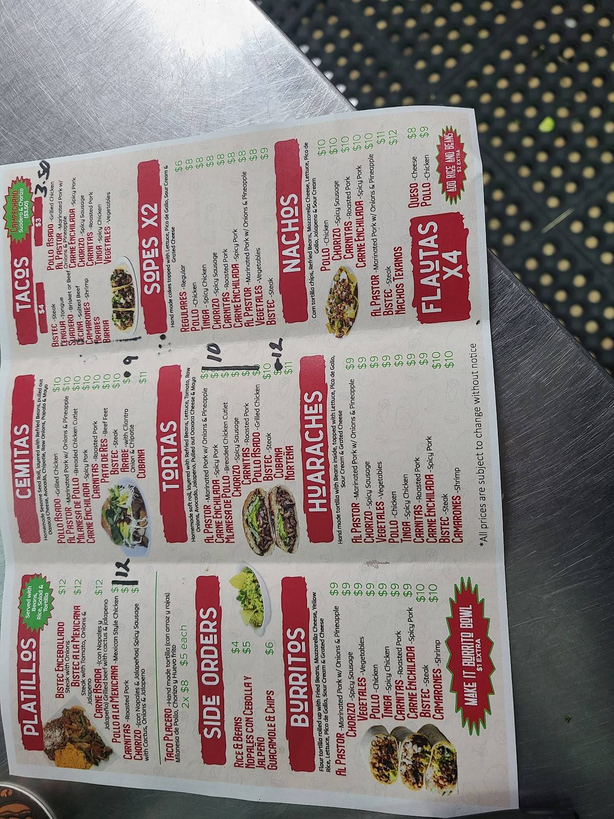 Menu at Tacos Mi Barrios, New York City