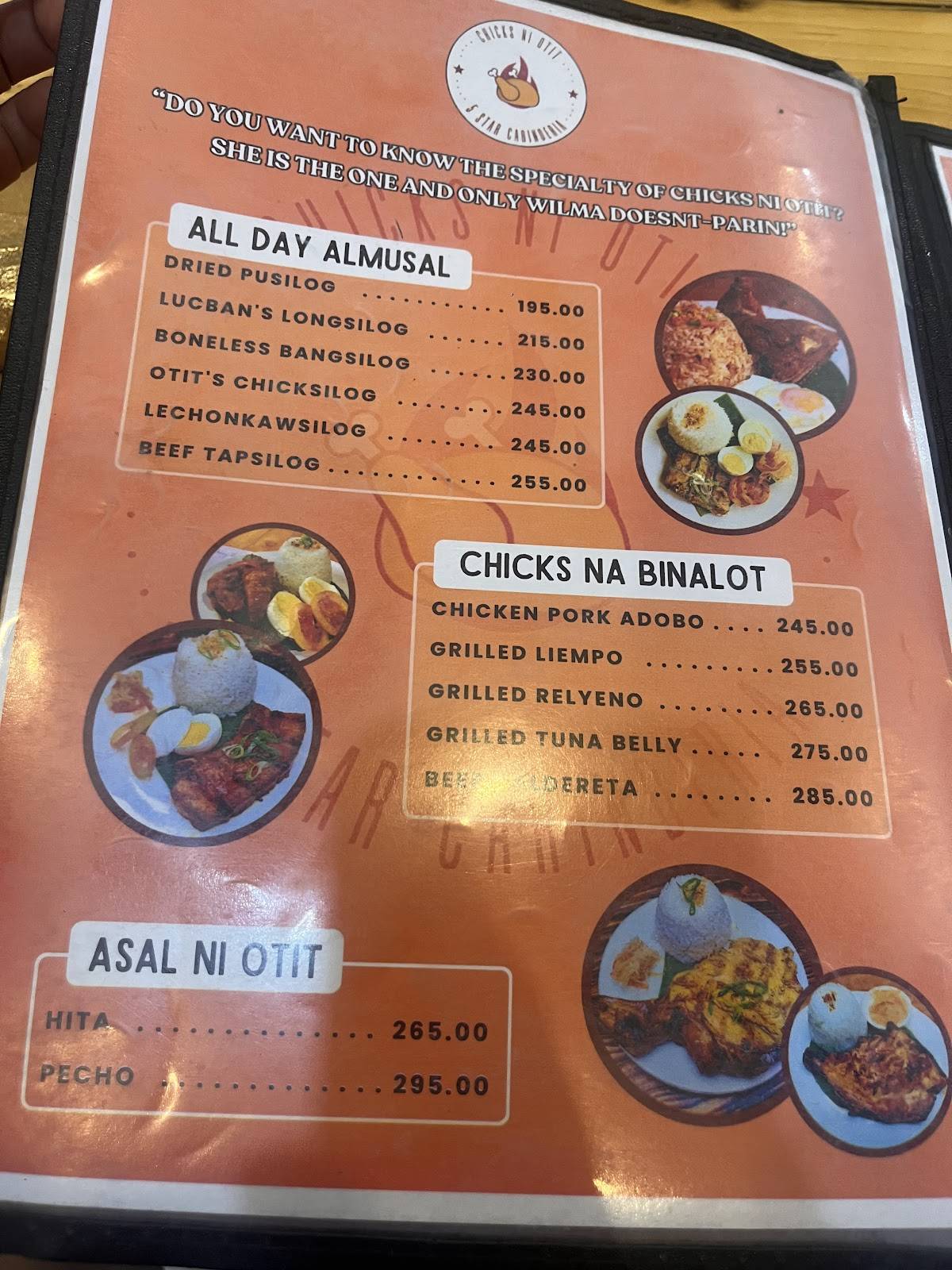 Menu at Chicks ni Otit Tagaytay restaurant, Tagaytay