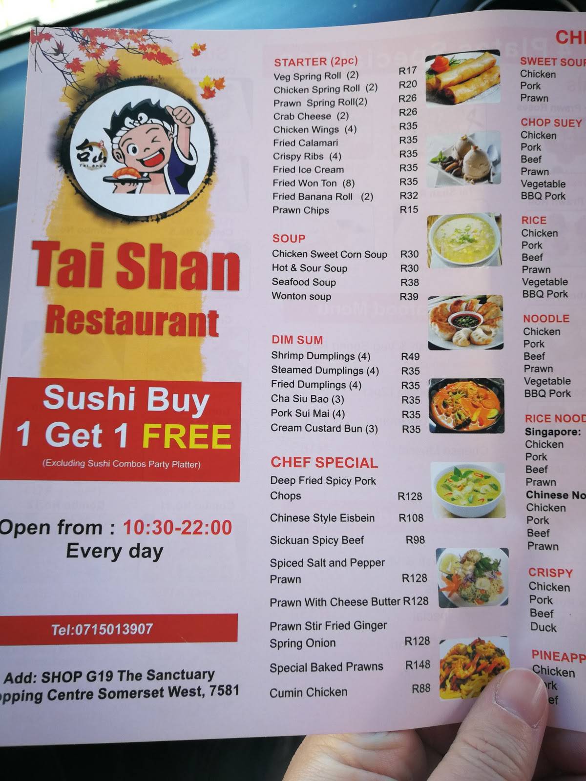 Menu at Taishan Restaurant The Sanctuary Mall (Somerset West), Cape Town
