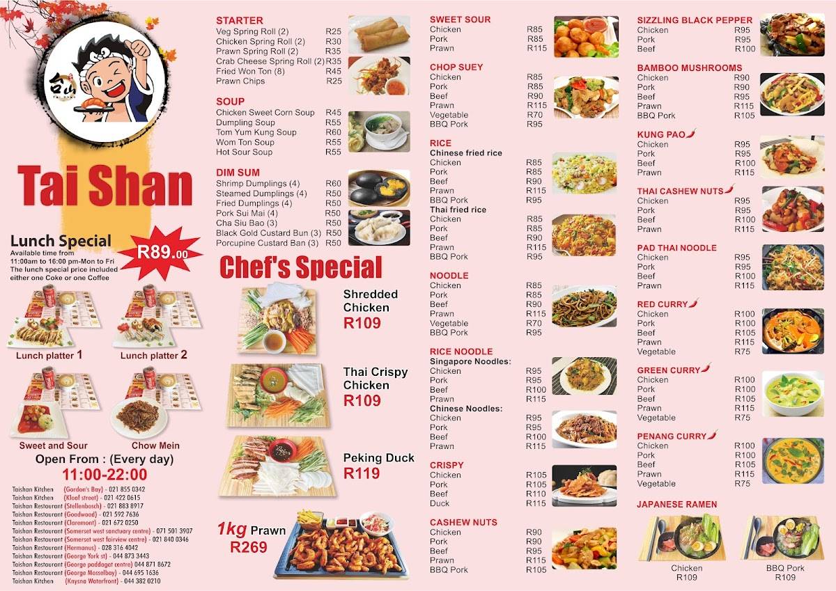 Menu at Taishan Restaurant The Sanctuary Mall (Somerset West), Cape Town