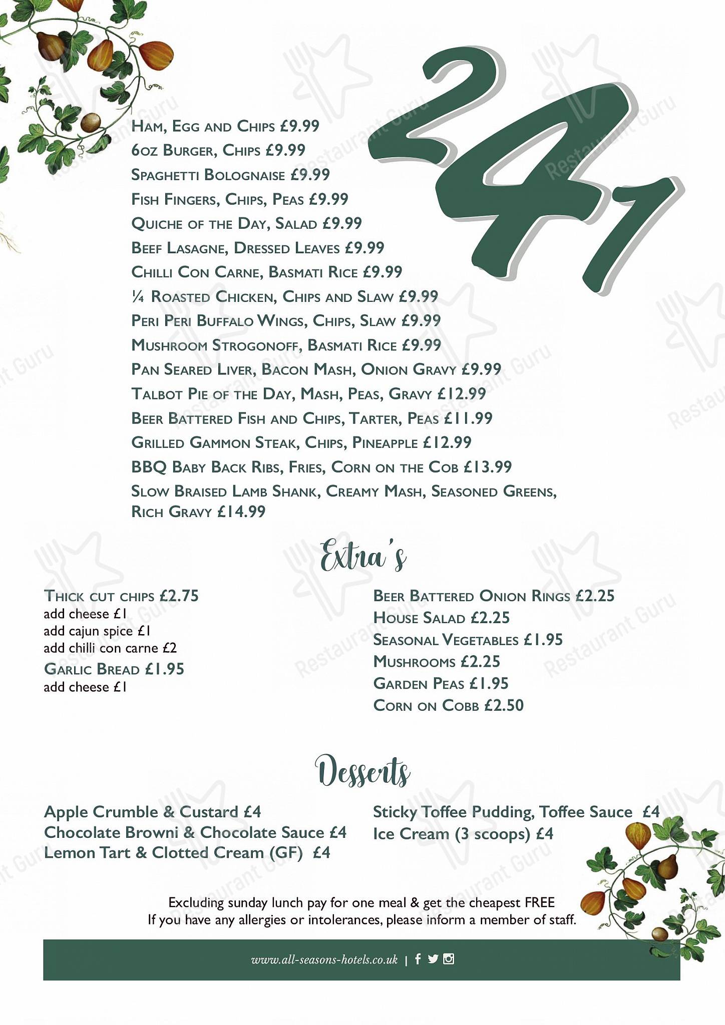 Menu at The Talbot Hotel pub & bar, Stourbridge