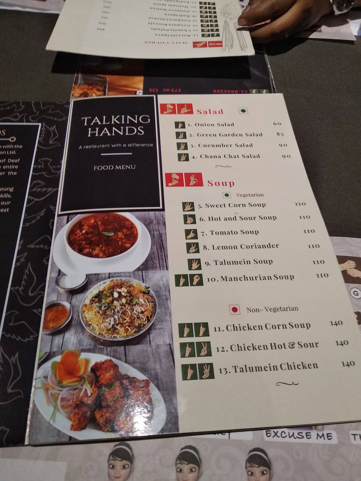Menu at Talking Hands Restaurant, Hyderabad