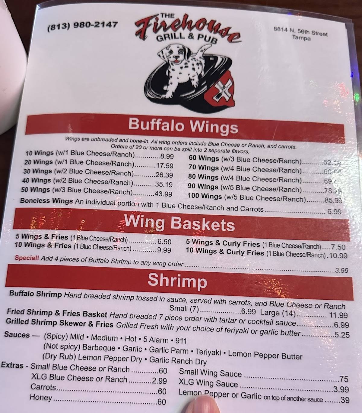 Menu at Firehouse Grill & Pub Inc, Temple Terrace