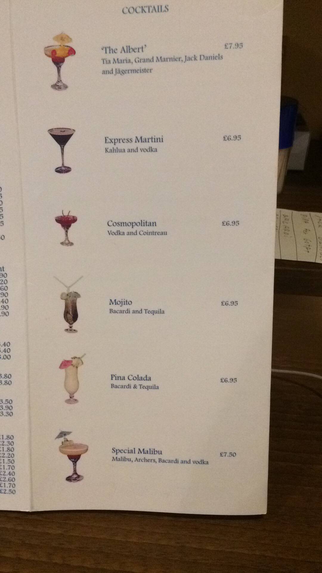 Menu at The Albert Bar/restaurant, Tamworth