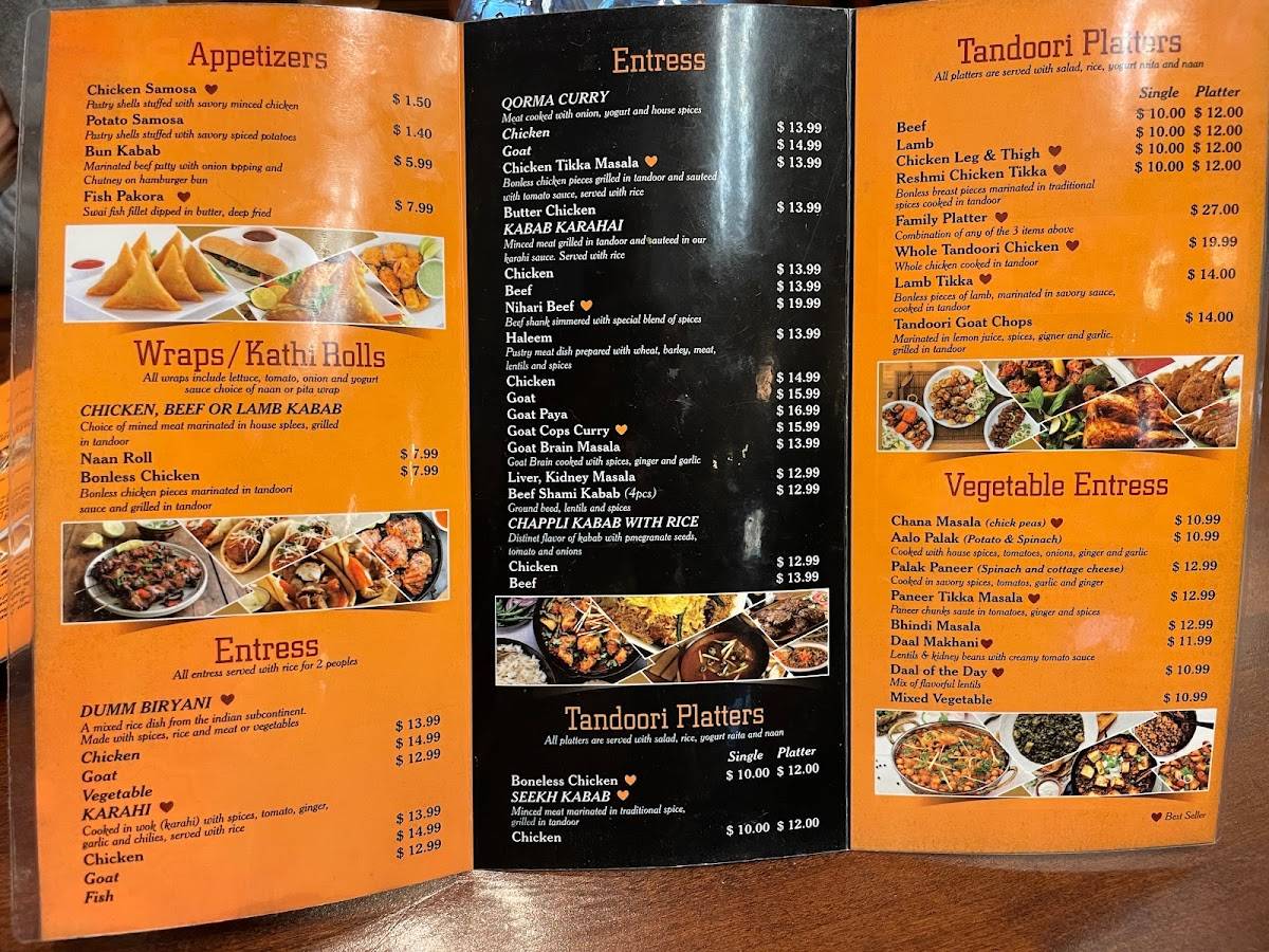 Menu at Tandoori Grill restaurant, Columbus