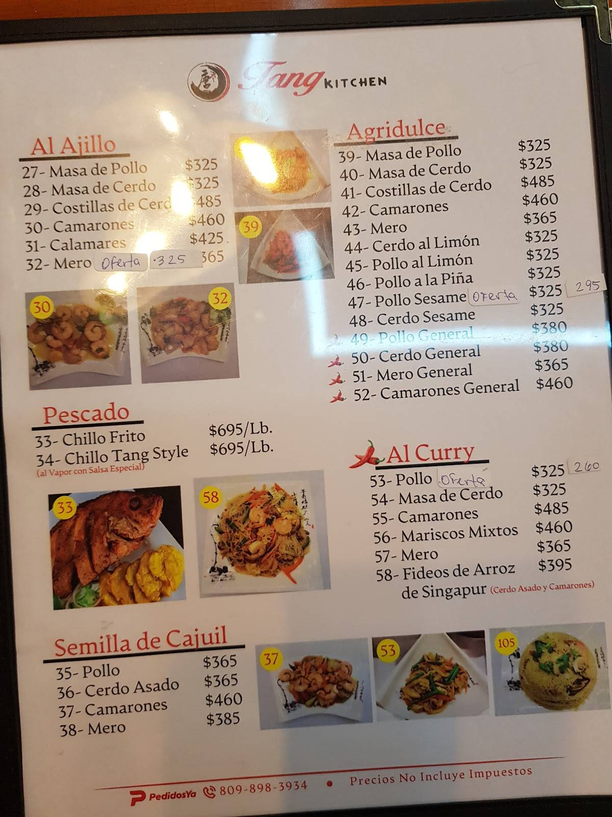 Carta del restaurante Tang kitchen, Santo Domingo
