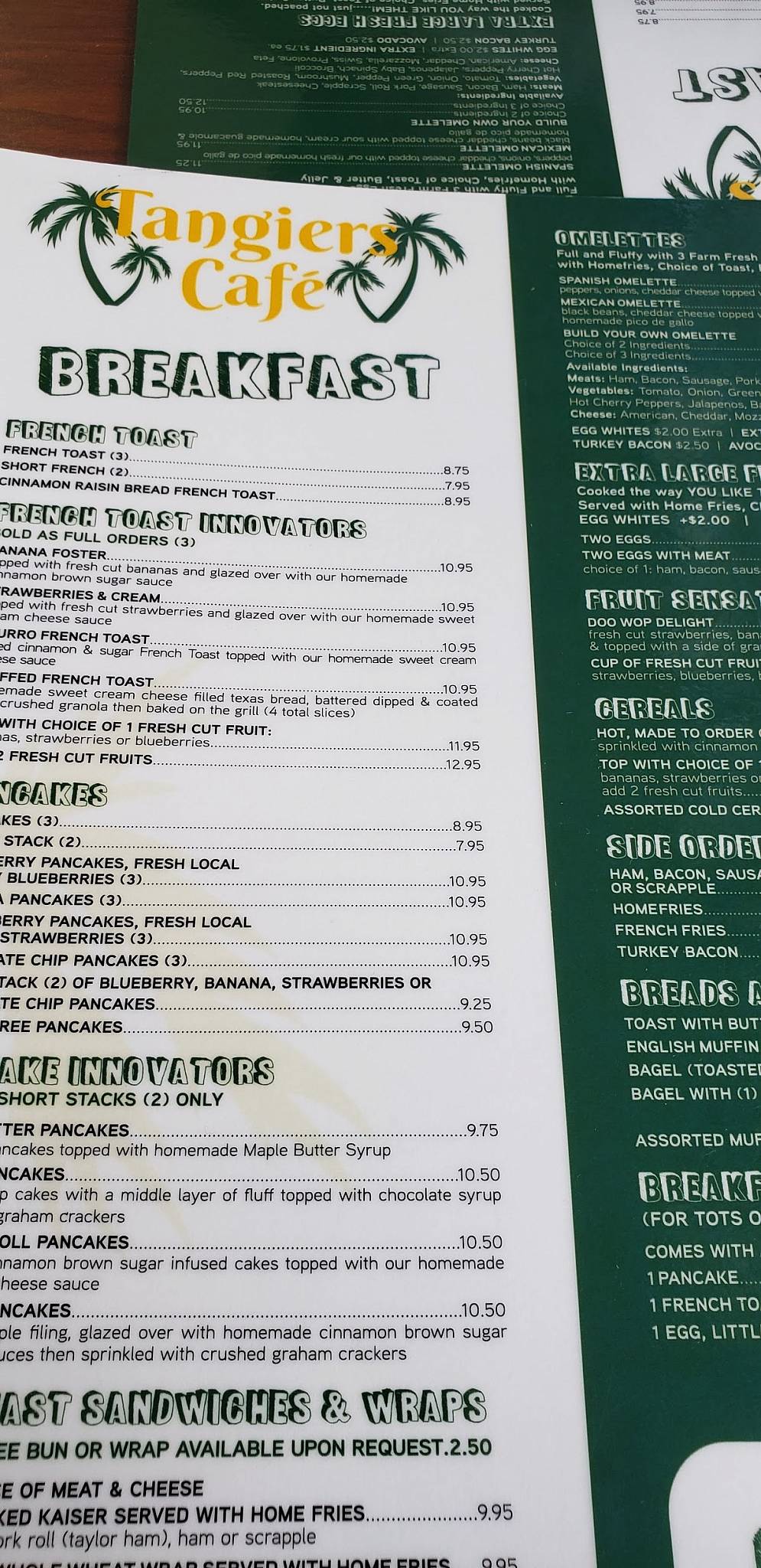 Menu at Tangiers Cafe, Wildwood Crest
