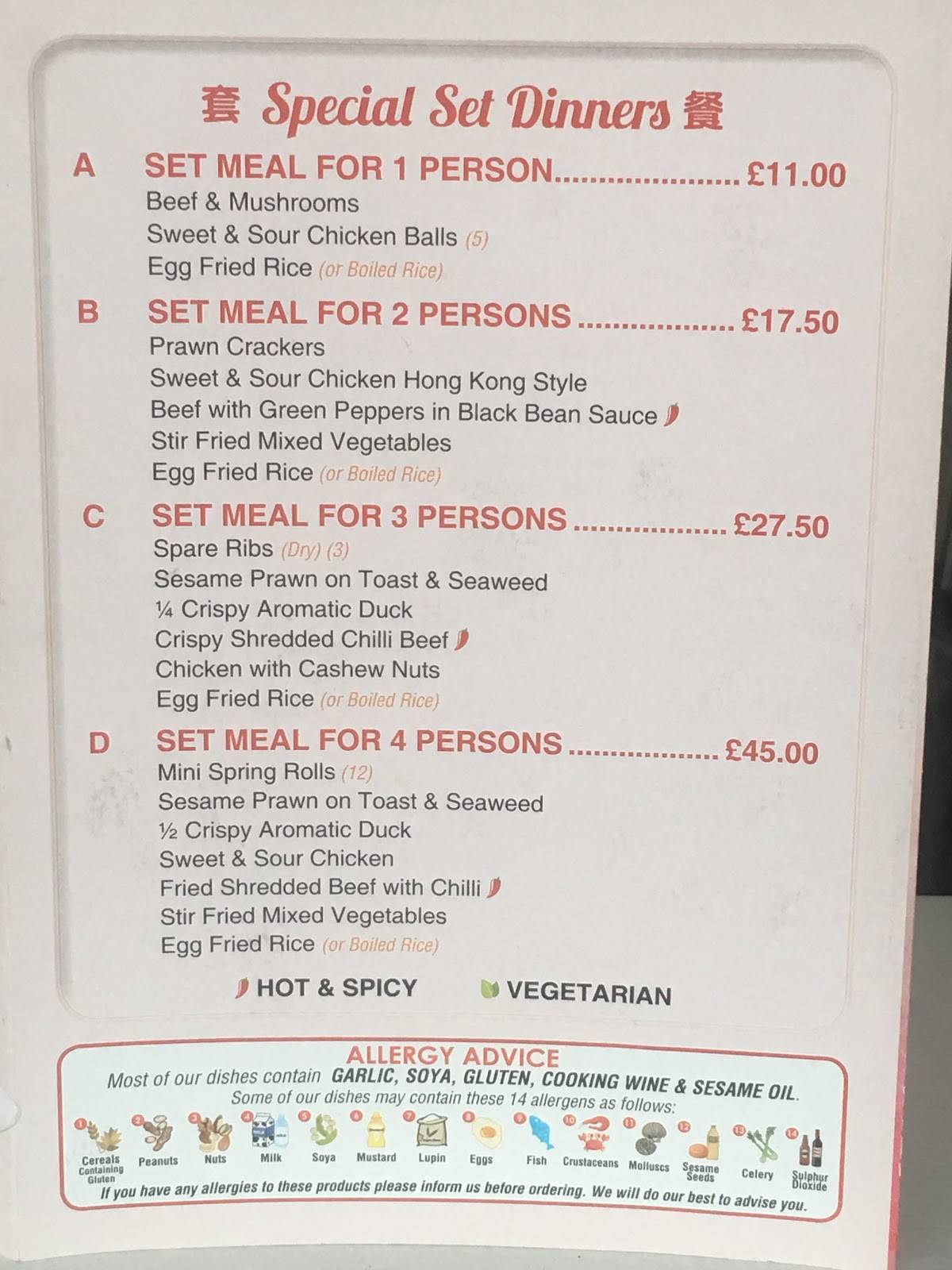 Menu at Tang's Takeaway Mill Hill restaurant, London, 649C Watford Way