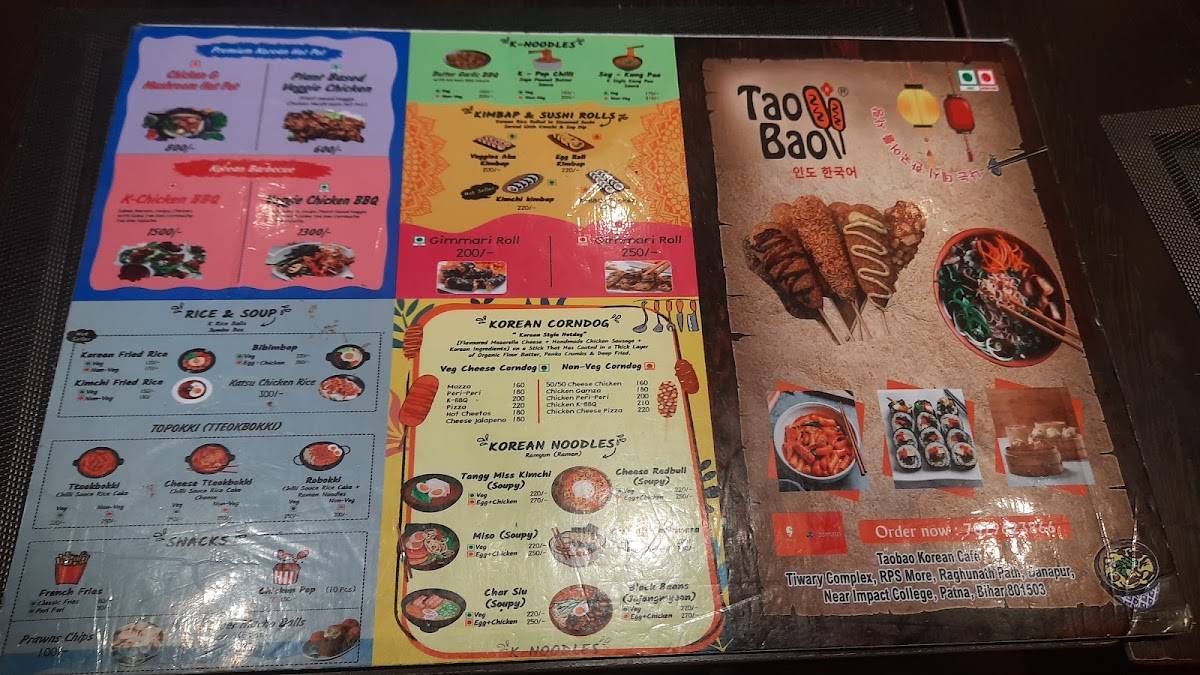 Menu at TaoBao Indo-Korean Cafe, Patna