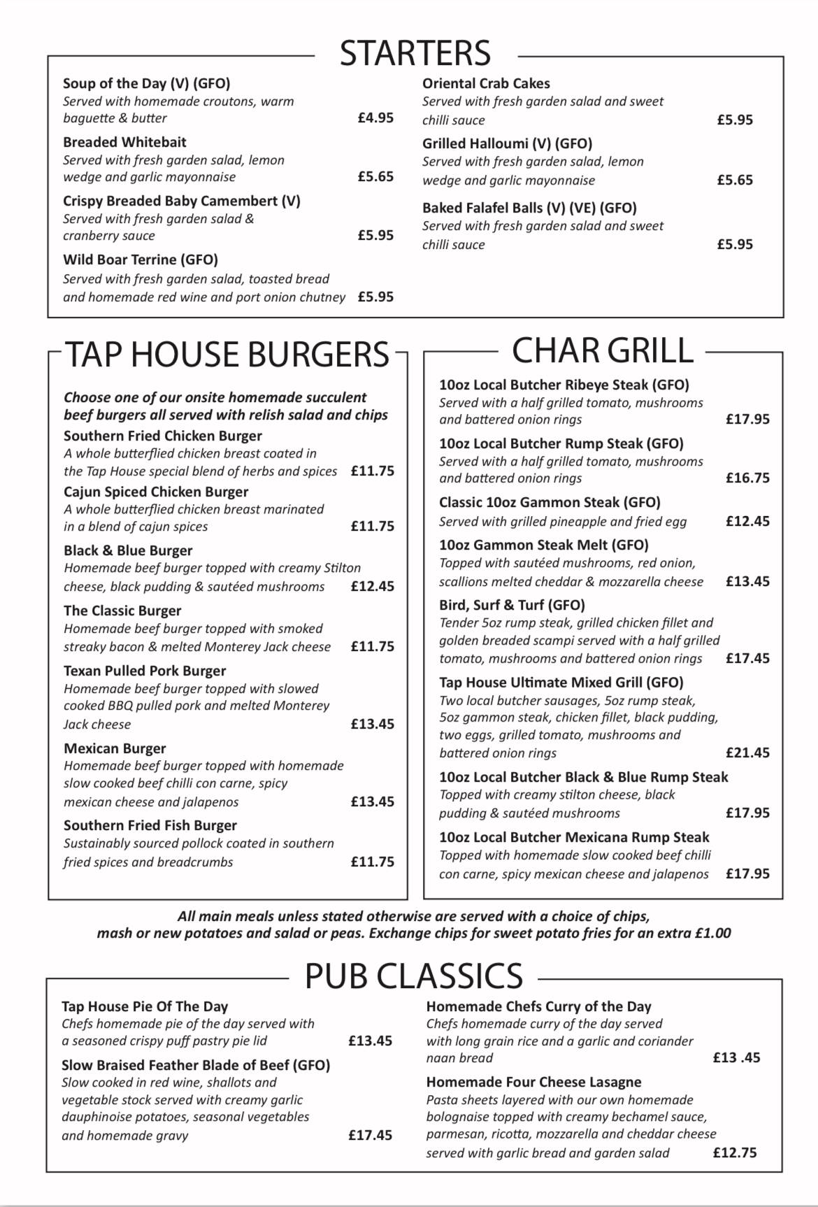 Menu at The Tap House, Hartlebury Pub & Restaurant, Kidderminster