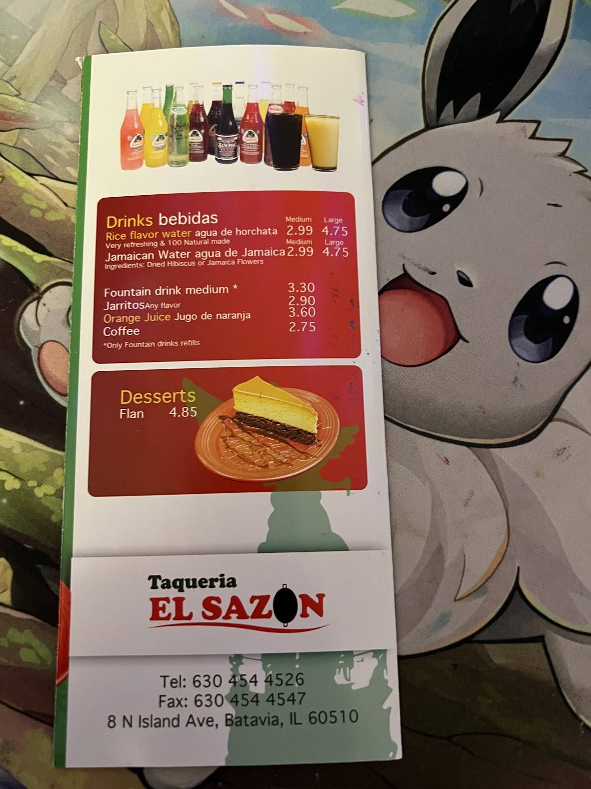 Menu at Taqueria El Sazon restaurant, Batavia