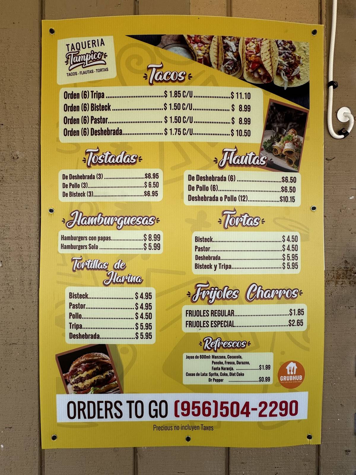 Menu at Taqueria Tampico 2 restaurant, Brownsville, US Highway 281