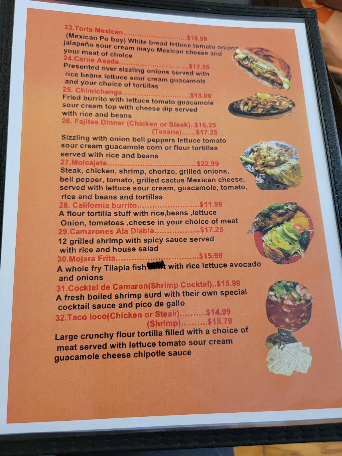 Menu at Taqueria los Sánchez restaurant, Lake Charles