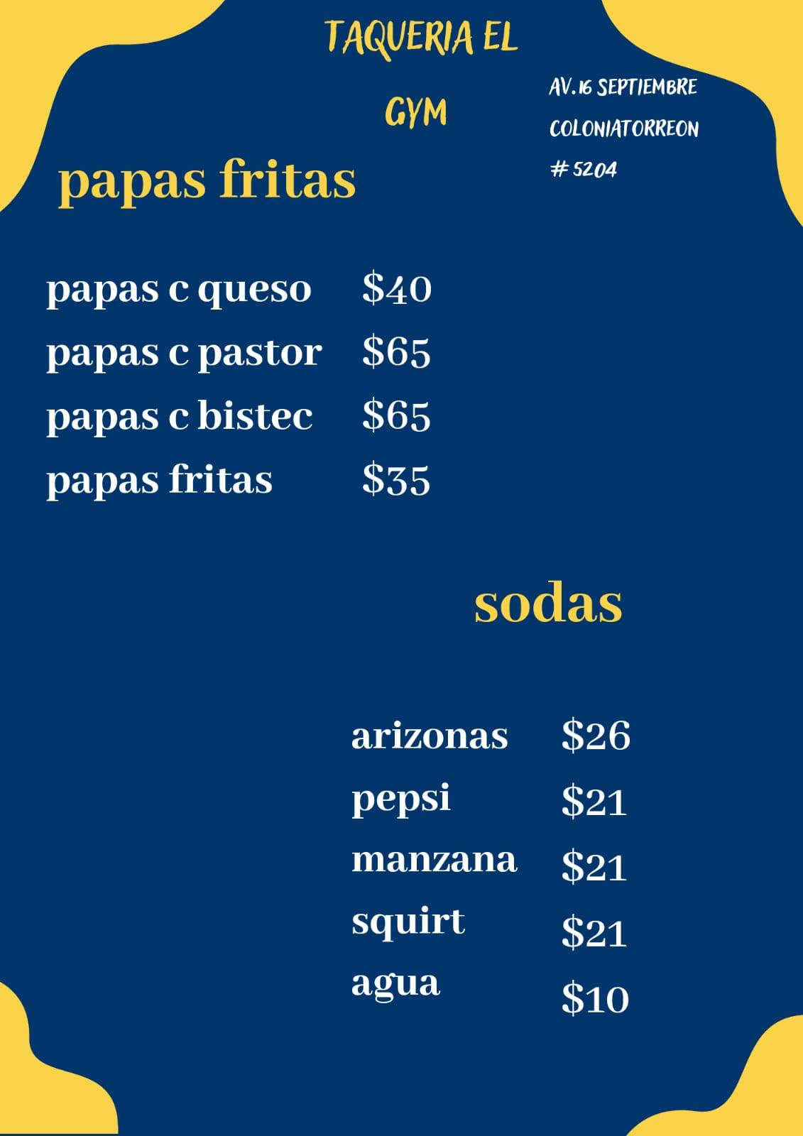 Menu at Taquitos el Gym restaurant, Ciudad Juarez