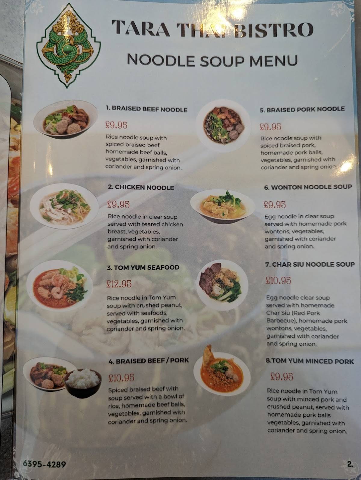 Menu at Tara Thai Bistro restaurant, Norwich