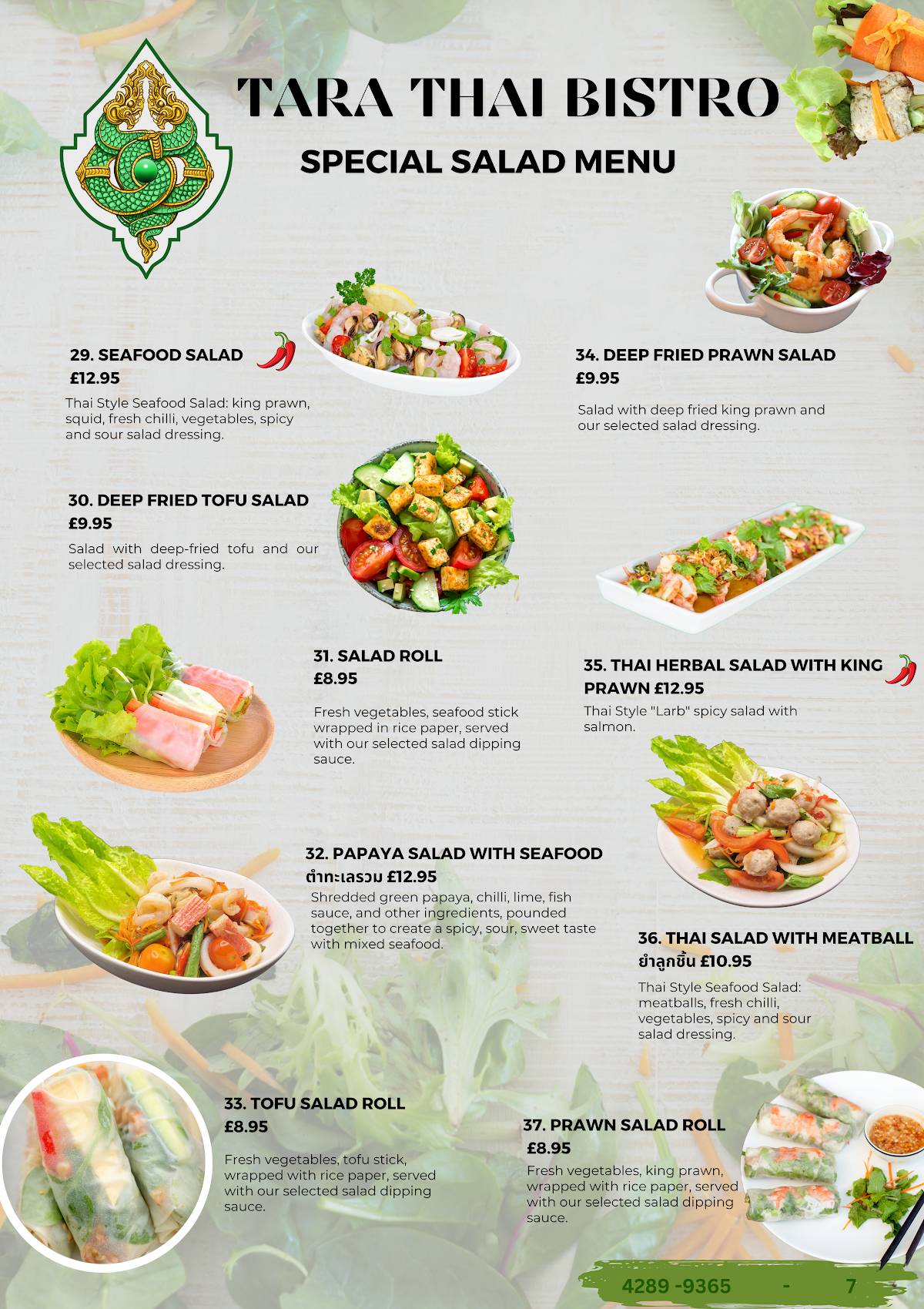 Menu at Tara Thai Bistro restaurant, Norwich